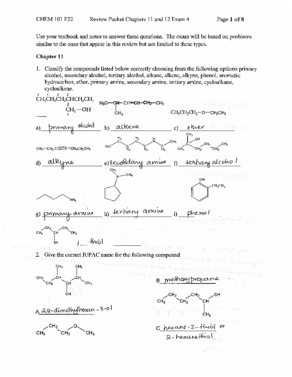 Key Review Packet II 11-12 Exam 4 - CHEM 101 - Studocu