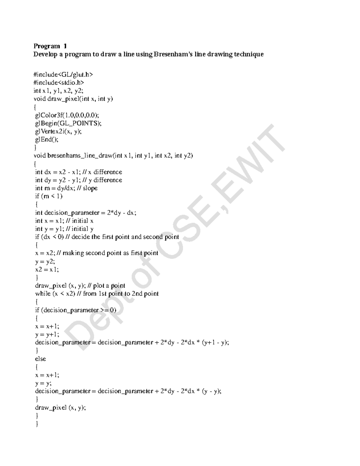 Cg&iplabmanual(21CSL66)2023-24 - Program 1 Develop a program to draw a line using Bresenham’s ...