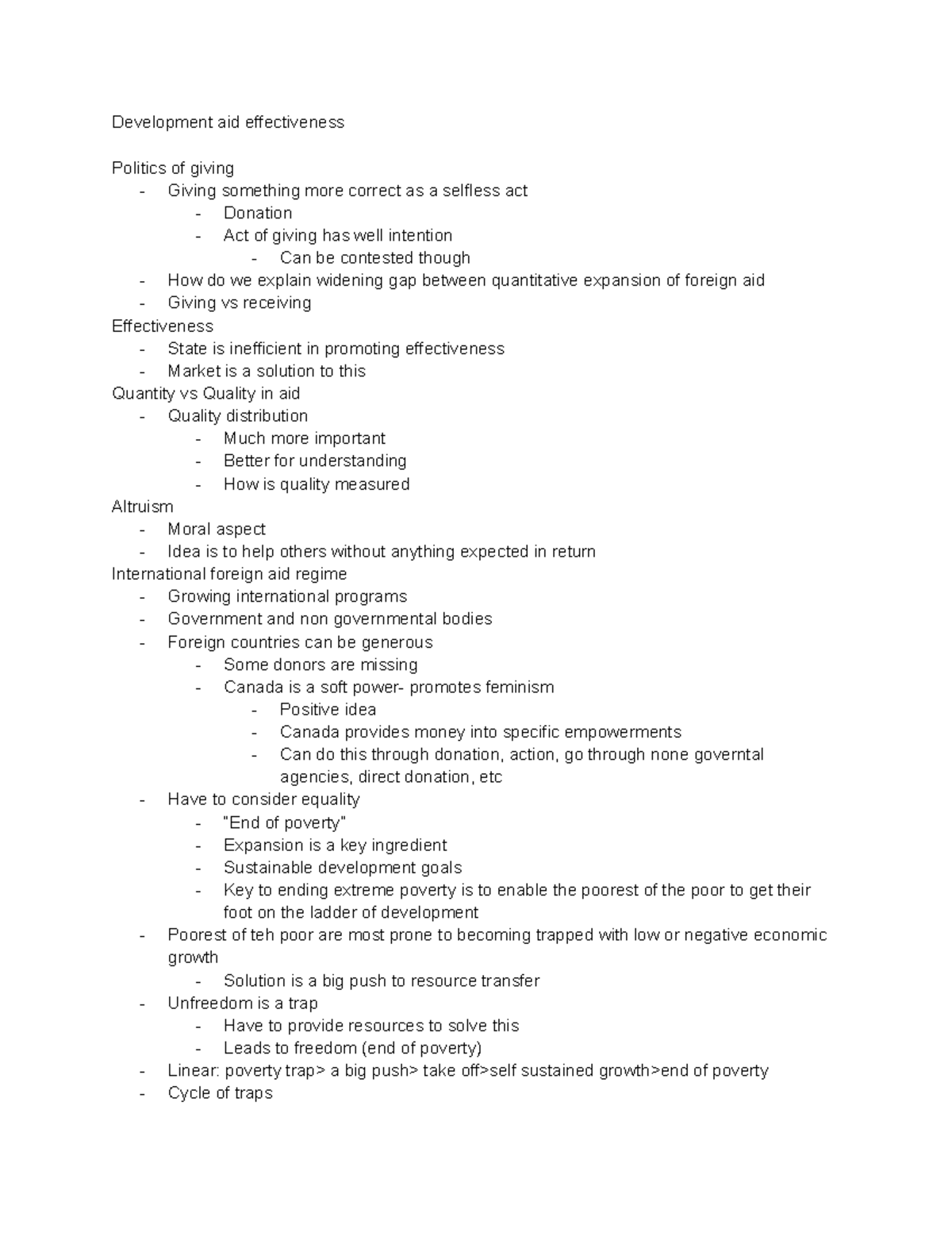 INTD 200-4.2 class notes - Development aid effectiveness Politics of ...
