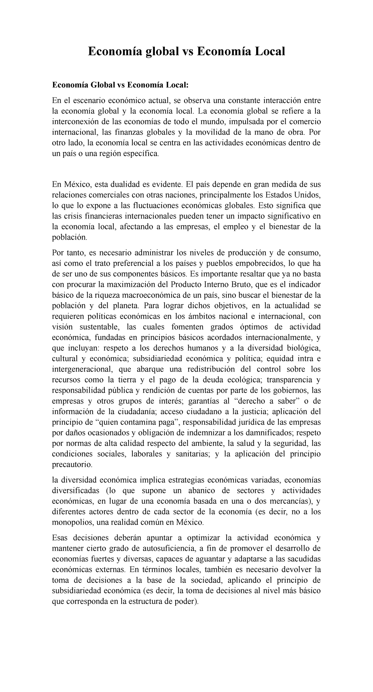 Economía global vs Economía Local - Economía global vs Economía Local ...