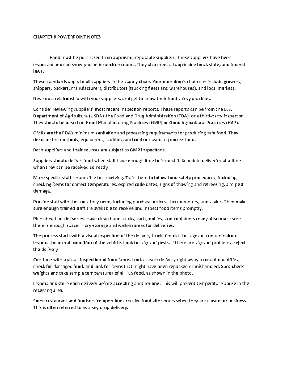 Chapter 6 powerpoint culinary notes 1 - CHAPTER 6 POWERPOINT NOTES Food ...