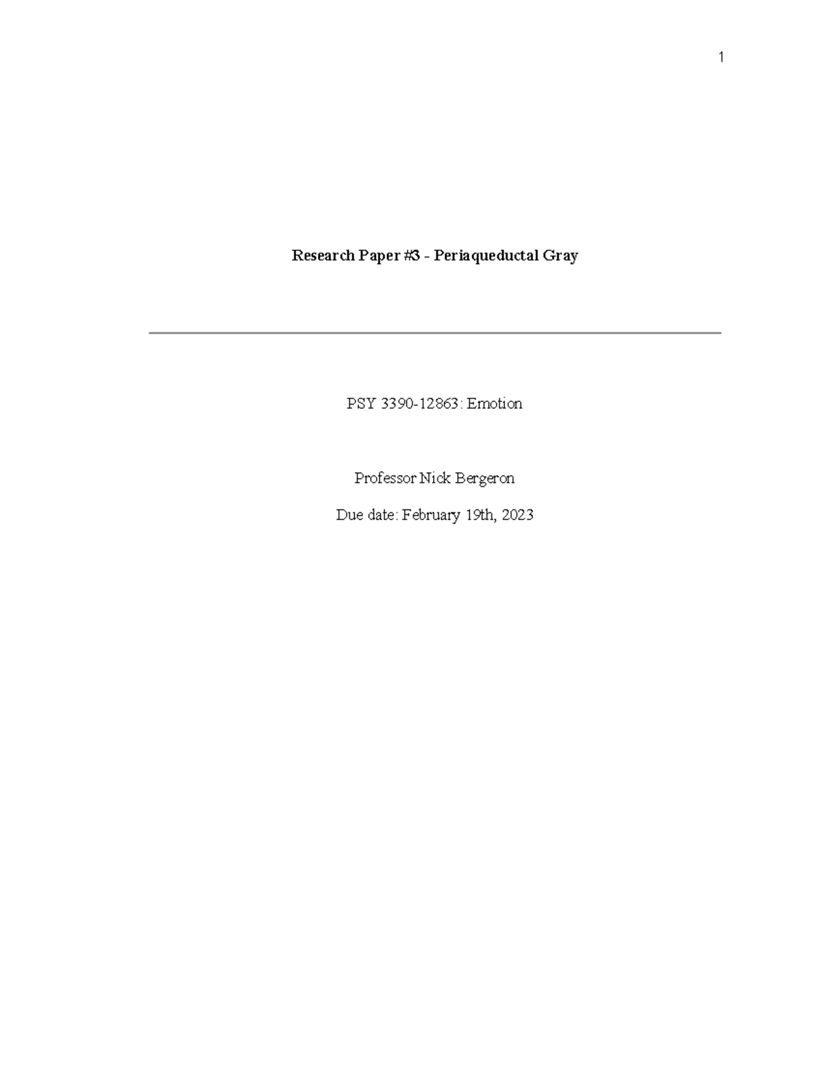 Research Paper 3 - full essay - Research Paper #3 - Periaqueductal Gray ...