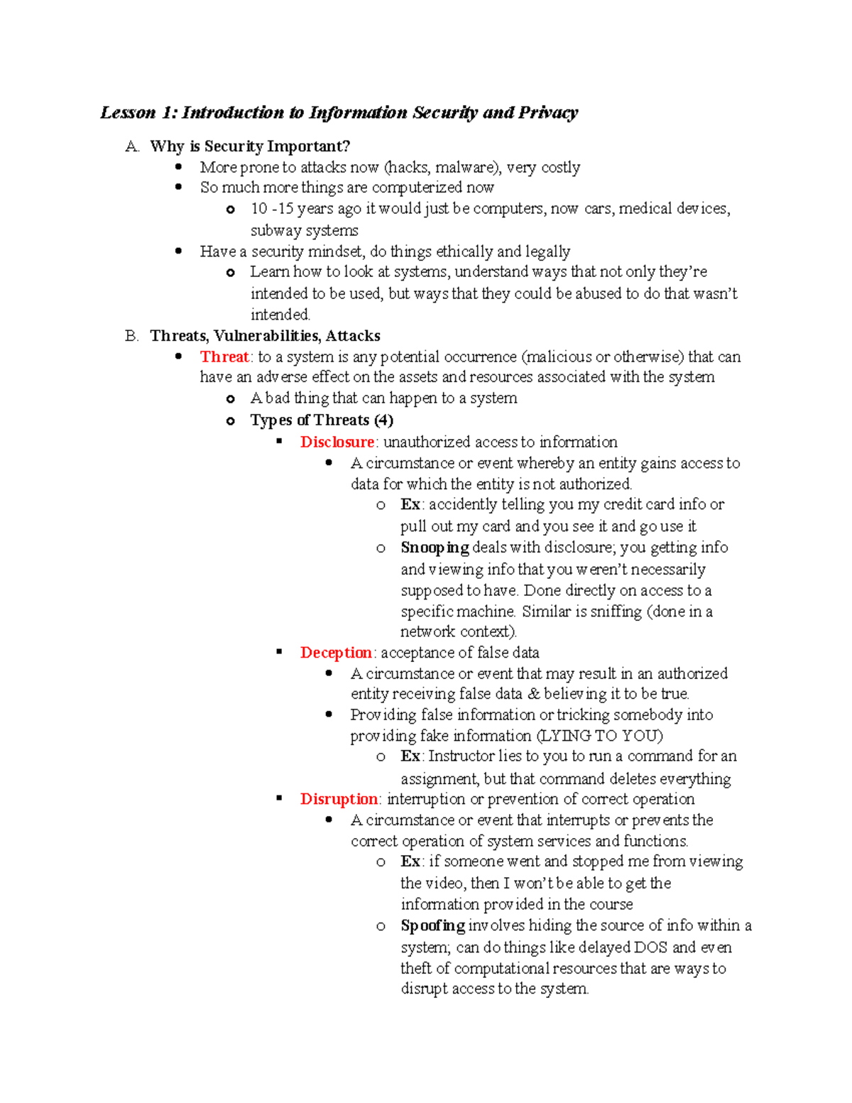 Information Security & Privacy (CS-GY6813) Notes - Lesson 1 ...