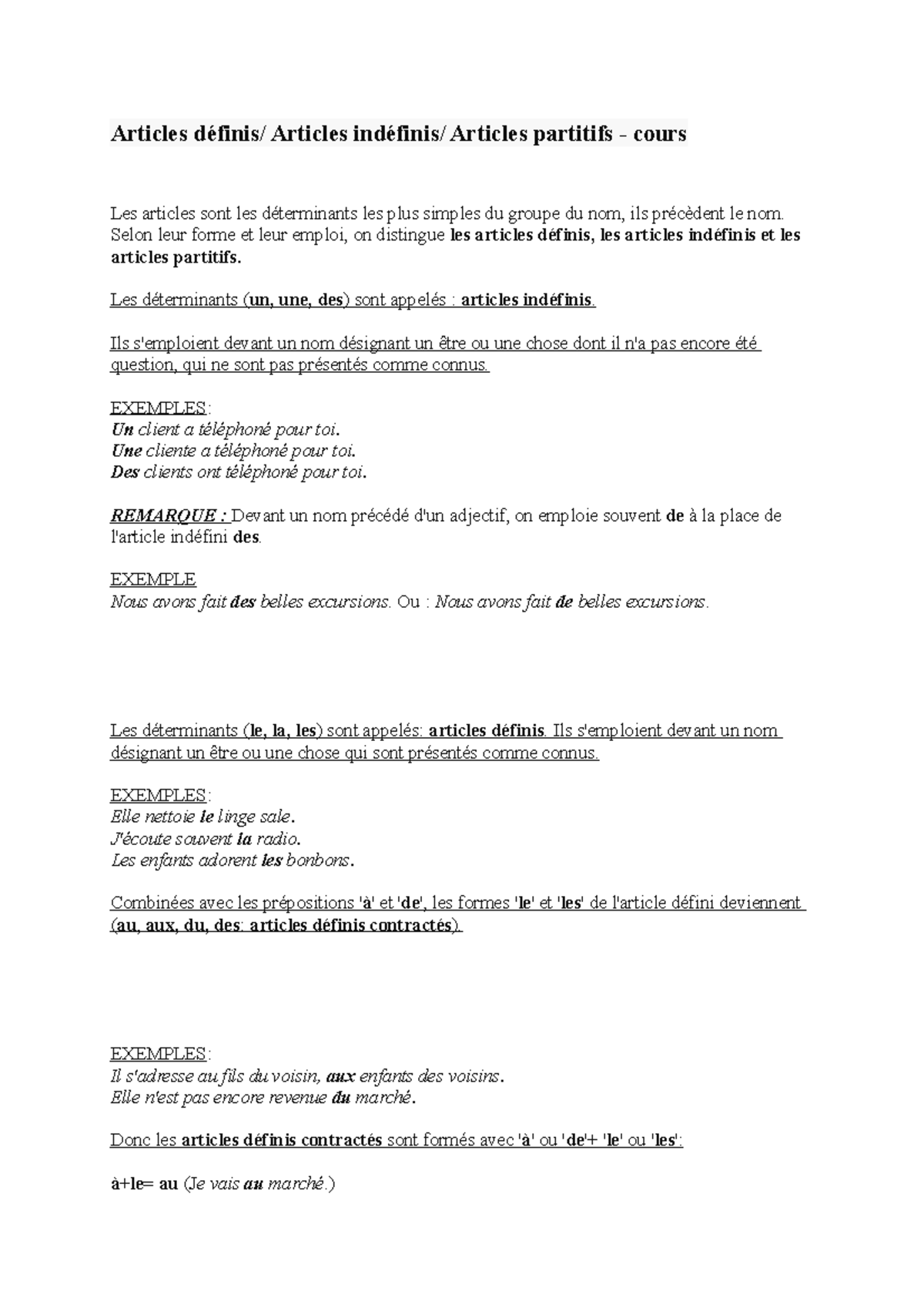 Cours-article - Cours-article - Articles définis/ Articles indéfinis ...