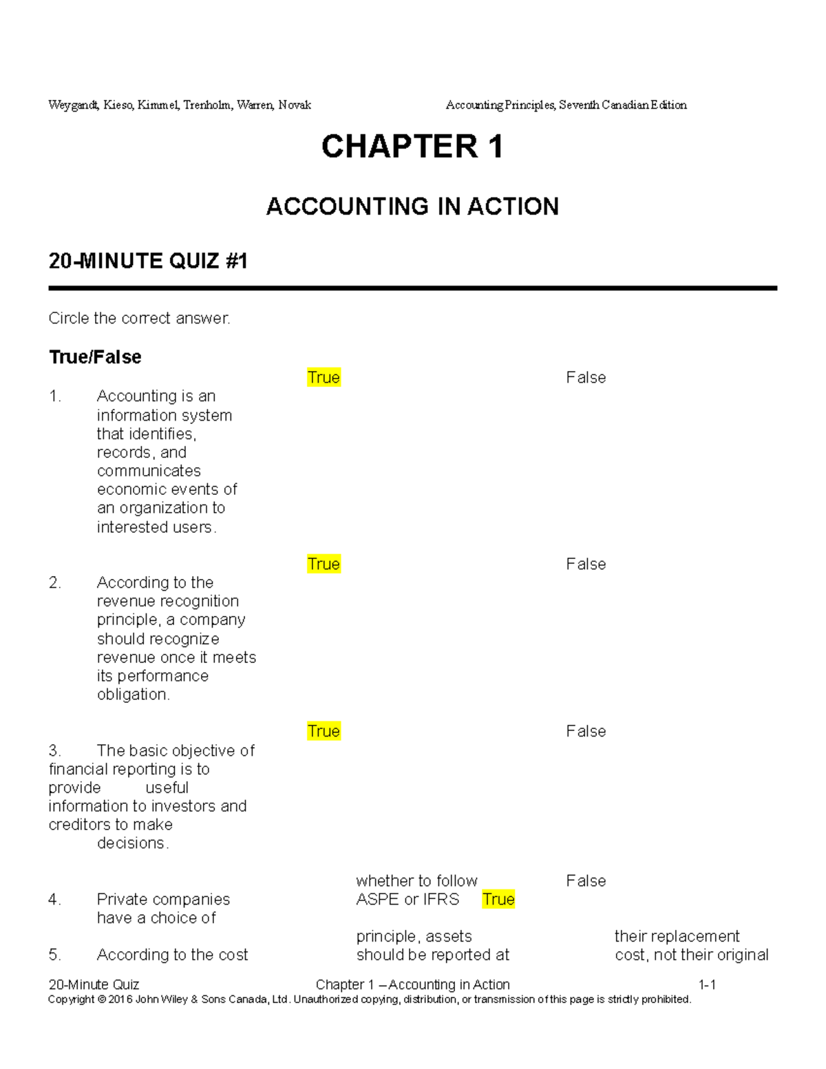 Copy of ch01 tw min quiz - CHAPTER 1 ACCOUNTING IN ACTION 20-MINUTE ...