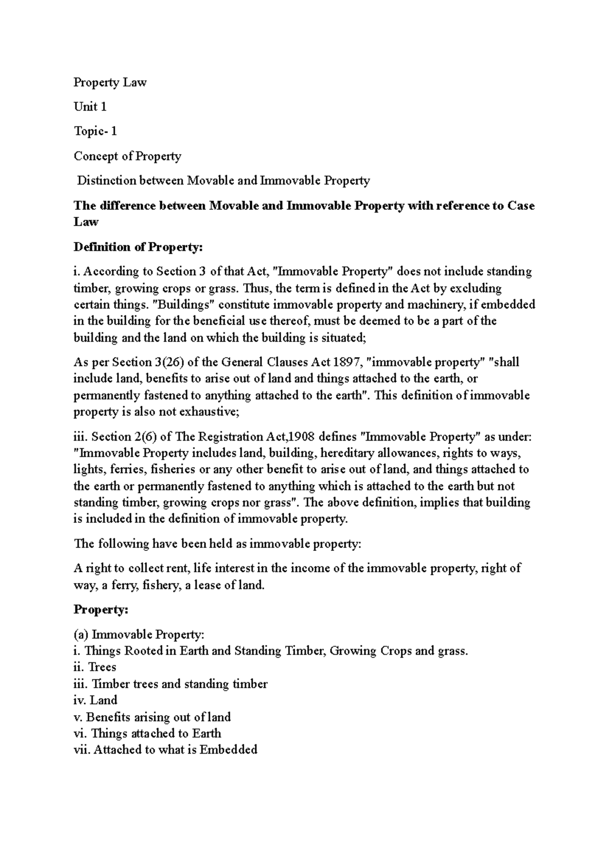 Property law unit 1 - Lecture notes 1-10 - Property Law Unit 1 Topic- 1 ...