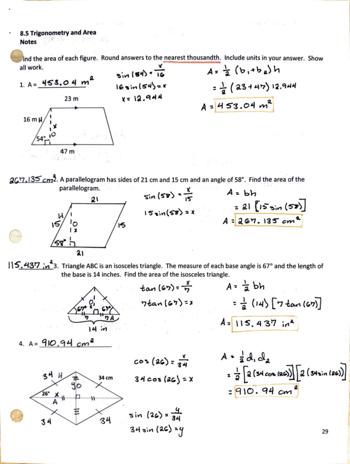 8.5 Trigonometric Area Notes - 8 Trigonometry and Area Notes. ' .. Ond ...