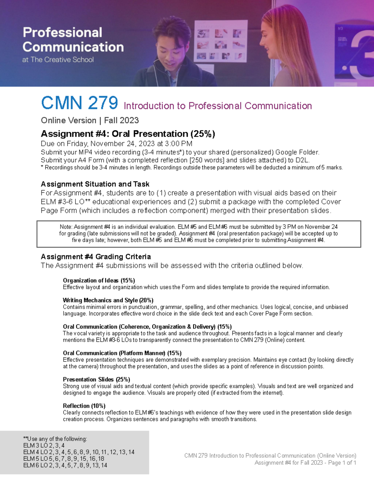 CMN 279 (Online) Assignment #4 Handout - F2023 - Assignment #4: Oral ...