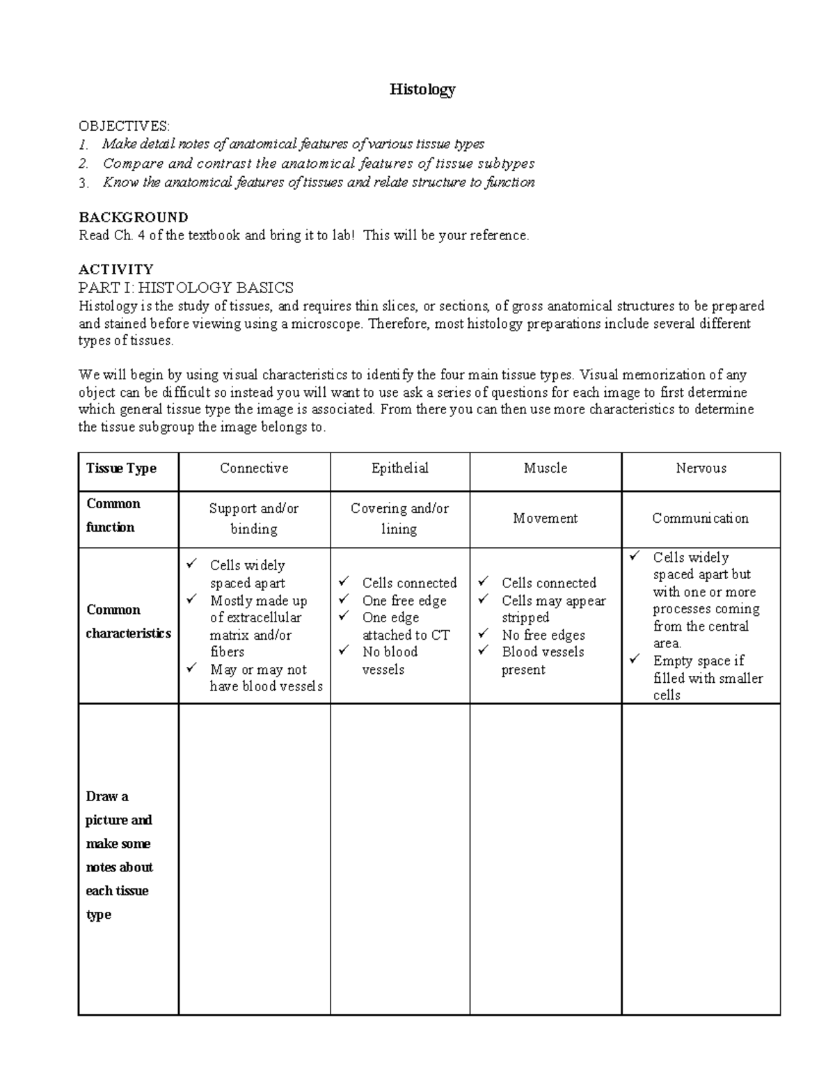 Biology 20 Lab Manual V 2B - Histology OBJECTIVES: 1. Make detail notes ...