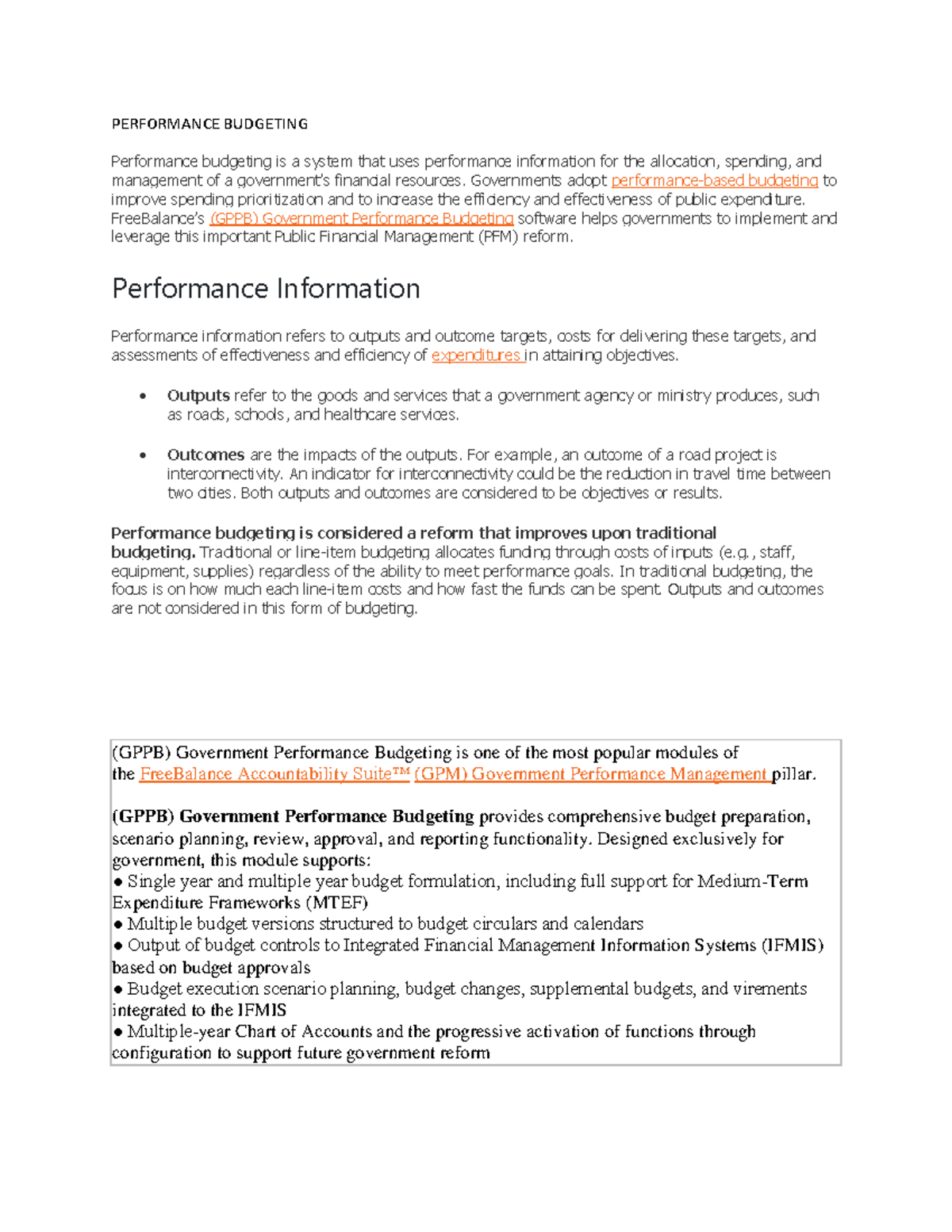 Performance Budgeting - PERFORMANCE BUDGETING Performance budgeting is ...