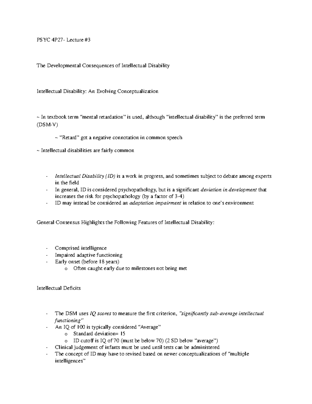 Psyc 4p27 Lecture 3 Lecture Notes 3 Psyc 4p27 Lecture The
