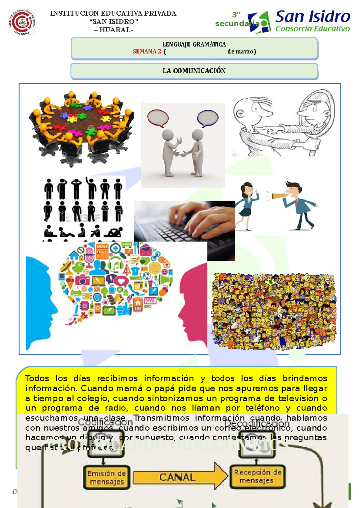 Semana 2xx LA Comunicación - LENGUAJE-GRAMÁTICA SEMANA 2 ( de marzo) LA COMUNICACIÓN Todos los ...