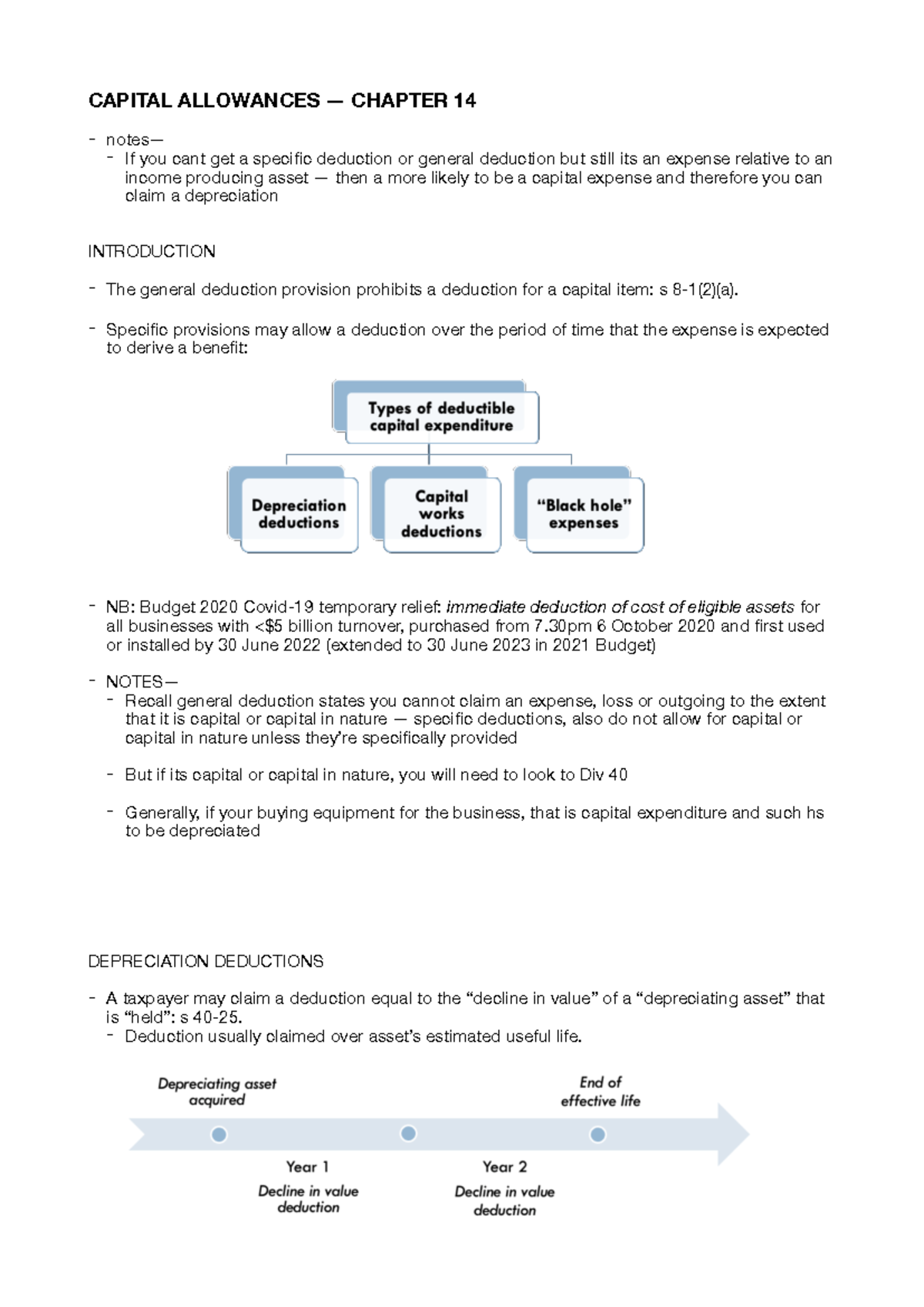Module 8 - Lecture notes. - CAPITAL ALLOWANCES — CHAPTER 14 notes— If ...