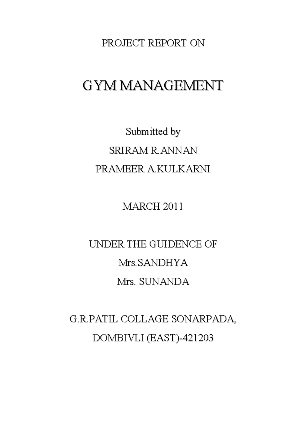 GYM Management System Project Report 2 - P P R R O O J J E E C C T T R ...