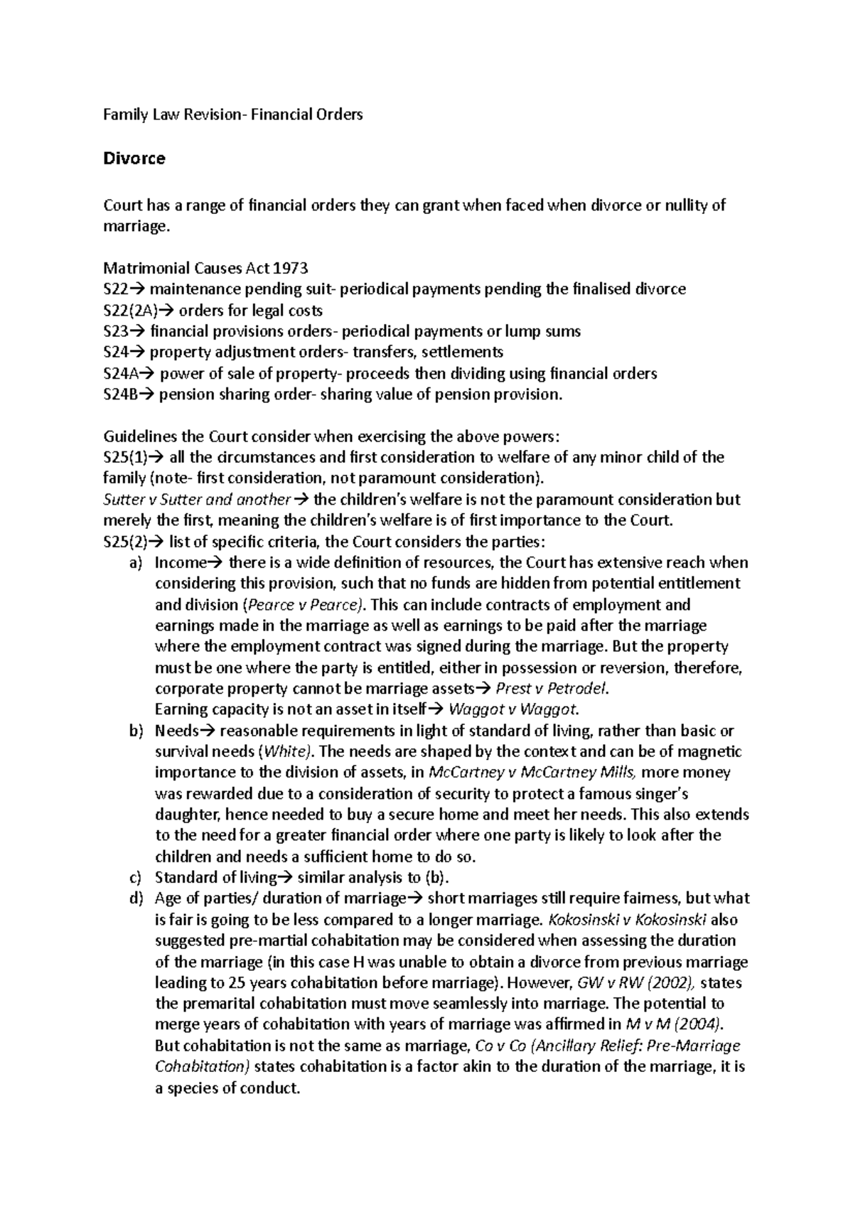 Family Law Revision- Financial Orders - Family Law Revision- Financial ...