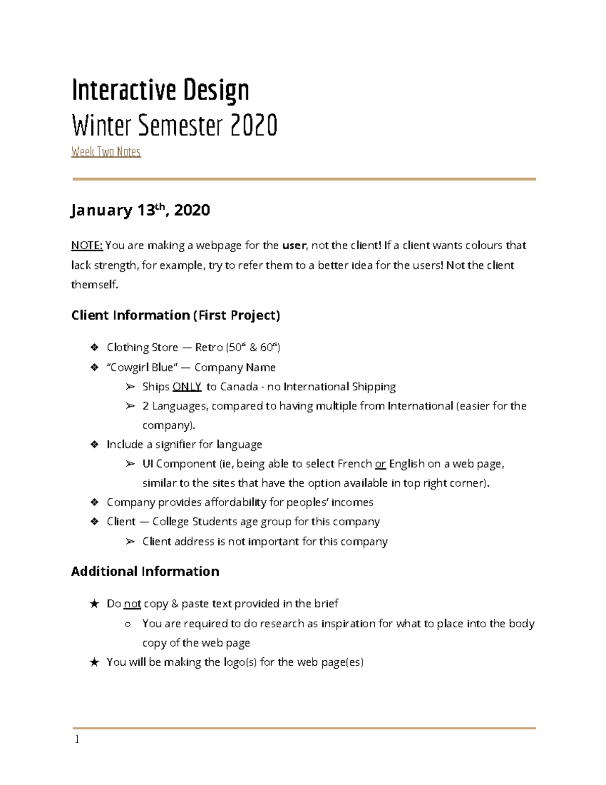 Interactive Design - Week One & Two - Interactive Design Winter ...