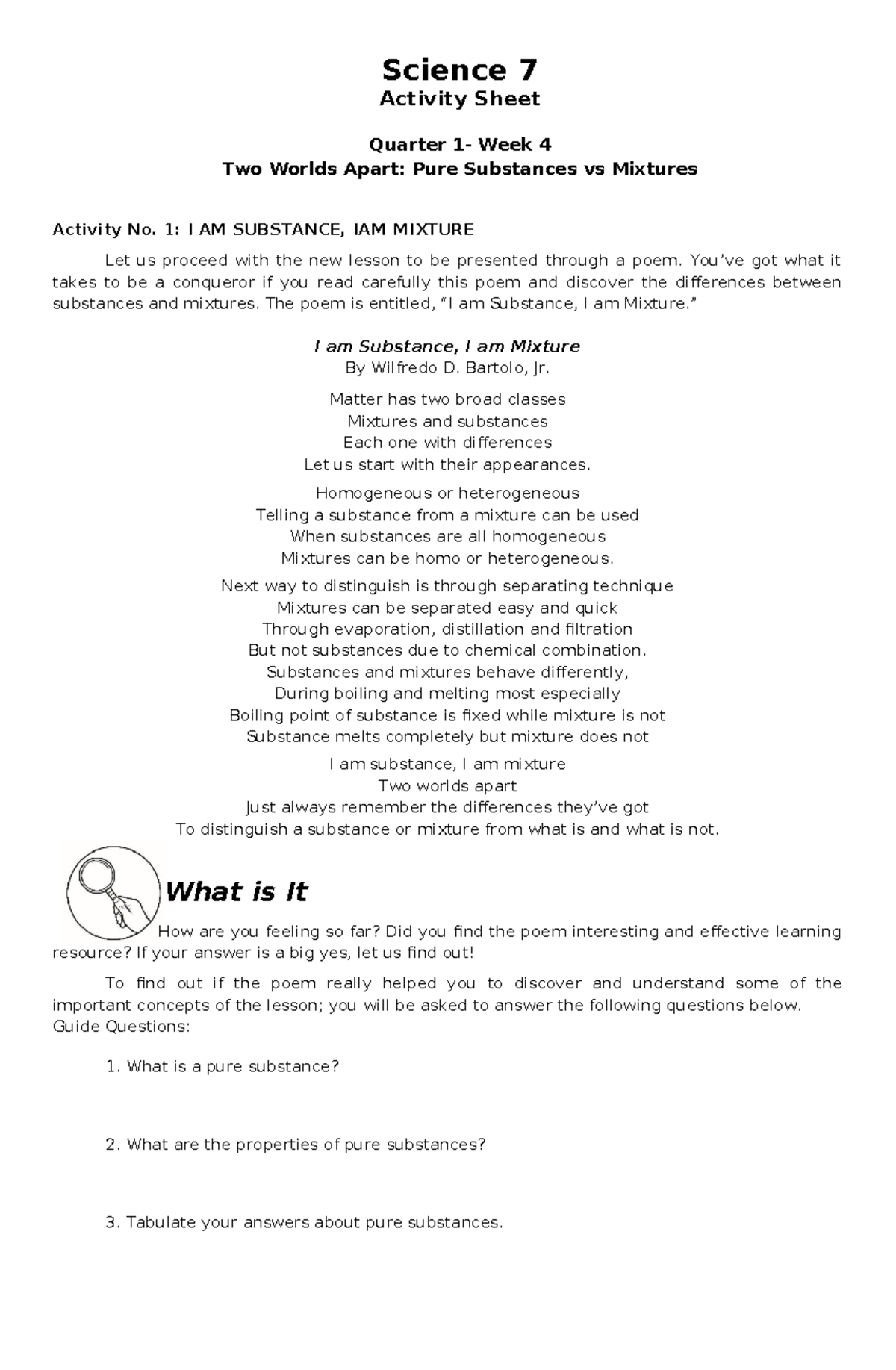 Science 7 Activity Sheet (Q1, W4) - Science 7 Activity Sheet Quarter 1 ...
