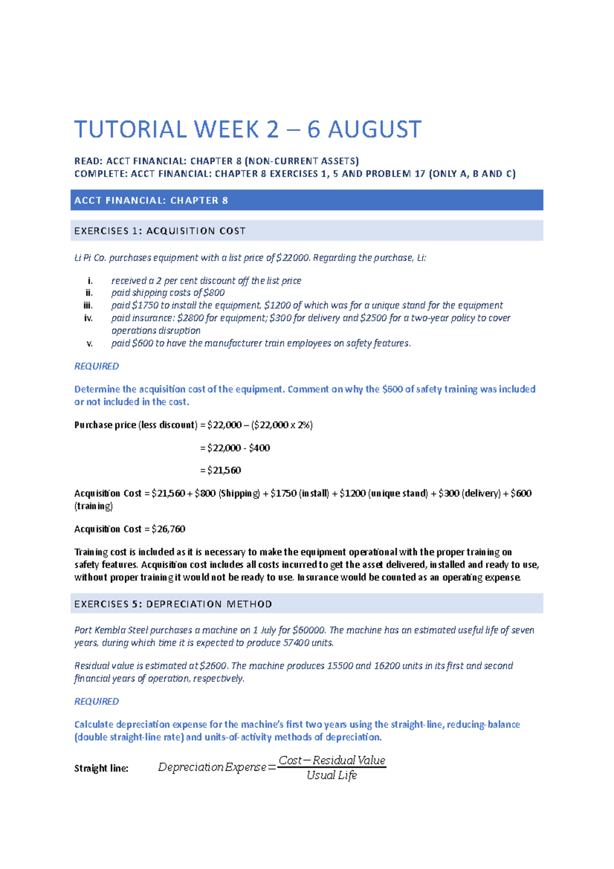 Tutorial Week 2 - TUTORIAL WEEK 2 – 6 AUGUST READ: ACCT FINANCIAL ...