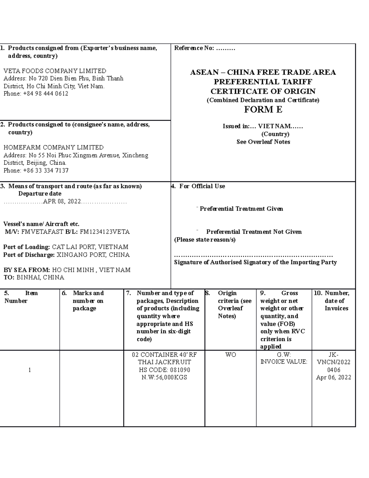 C O FORM E FMCO.-Copy - xuất nhập khẩu - consigned from (Exporter’s ...