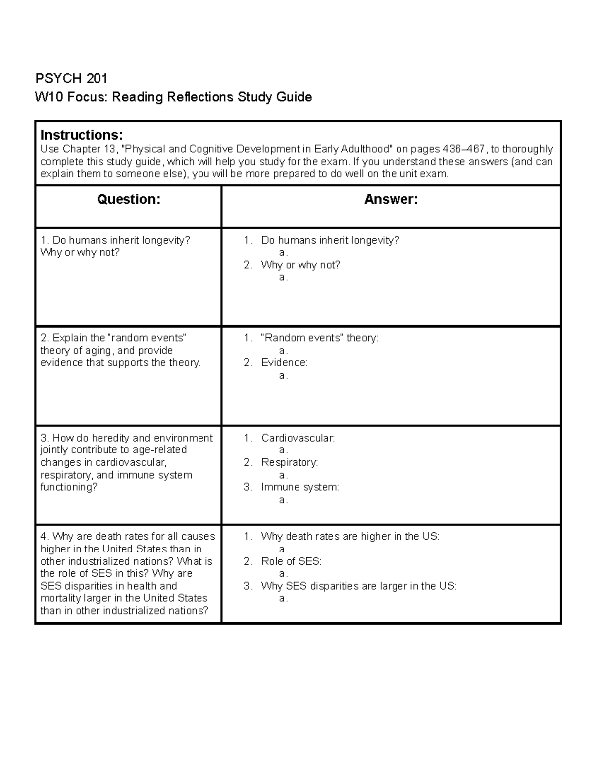 Psych 201 document W10Reading Reflections Study Guide - PSYCH 201 W10 ...