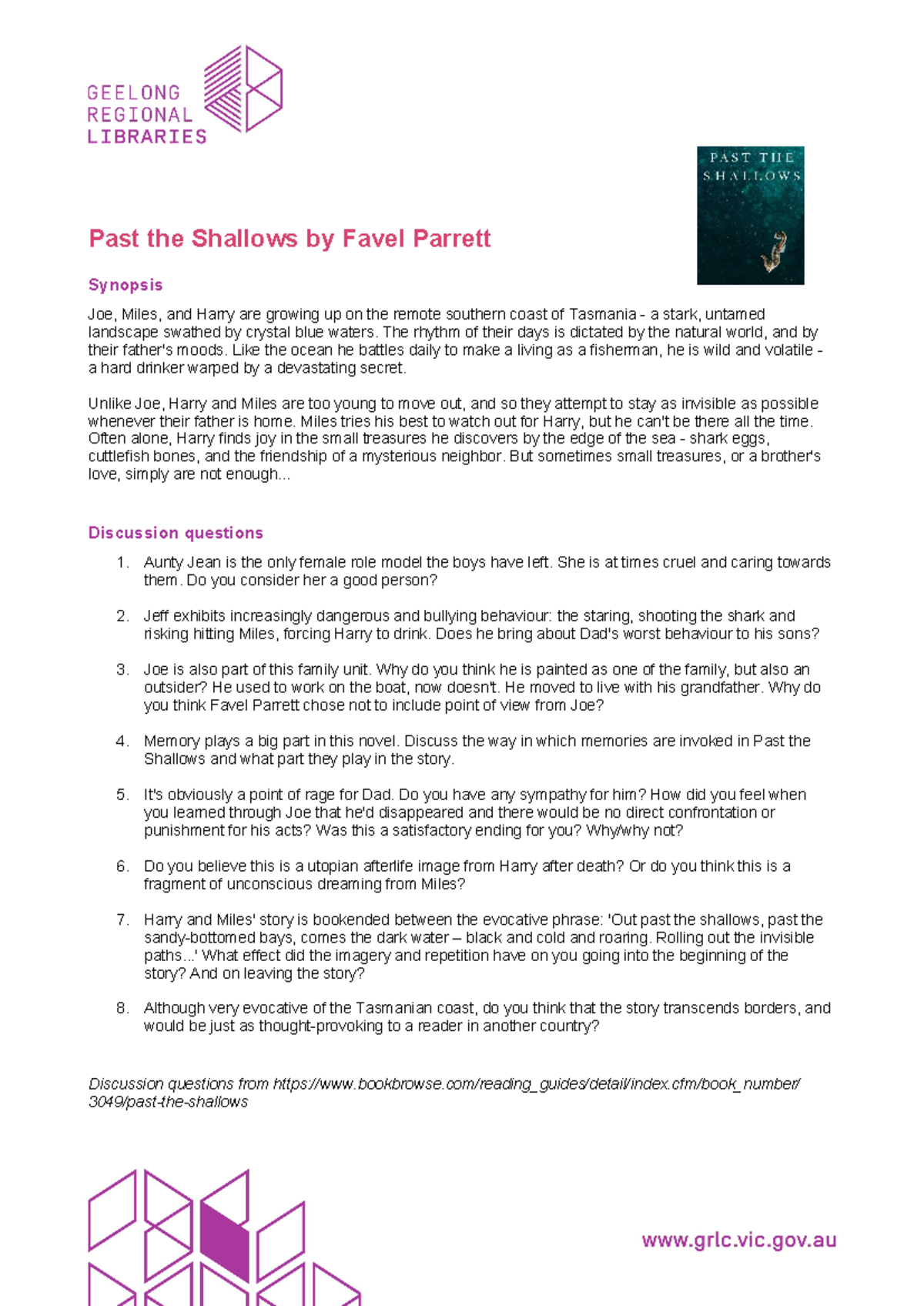 Past the Shallows - Discussion notes - Past the Shallows by Favel ...