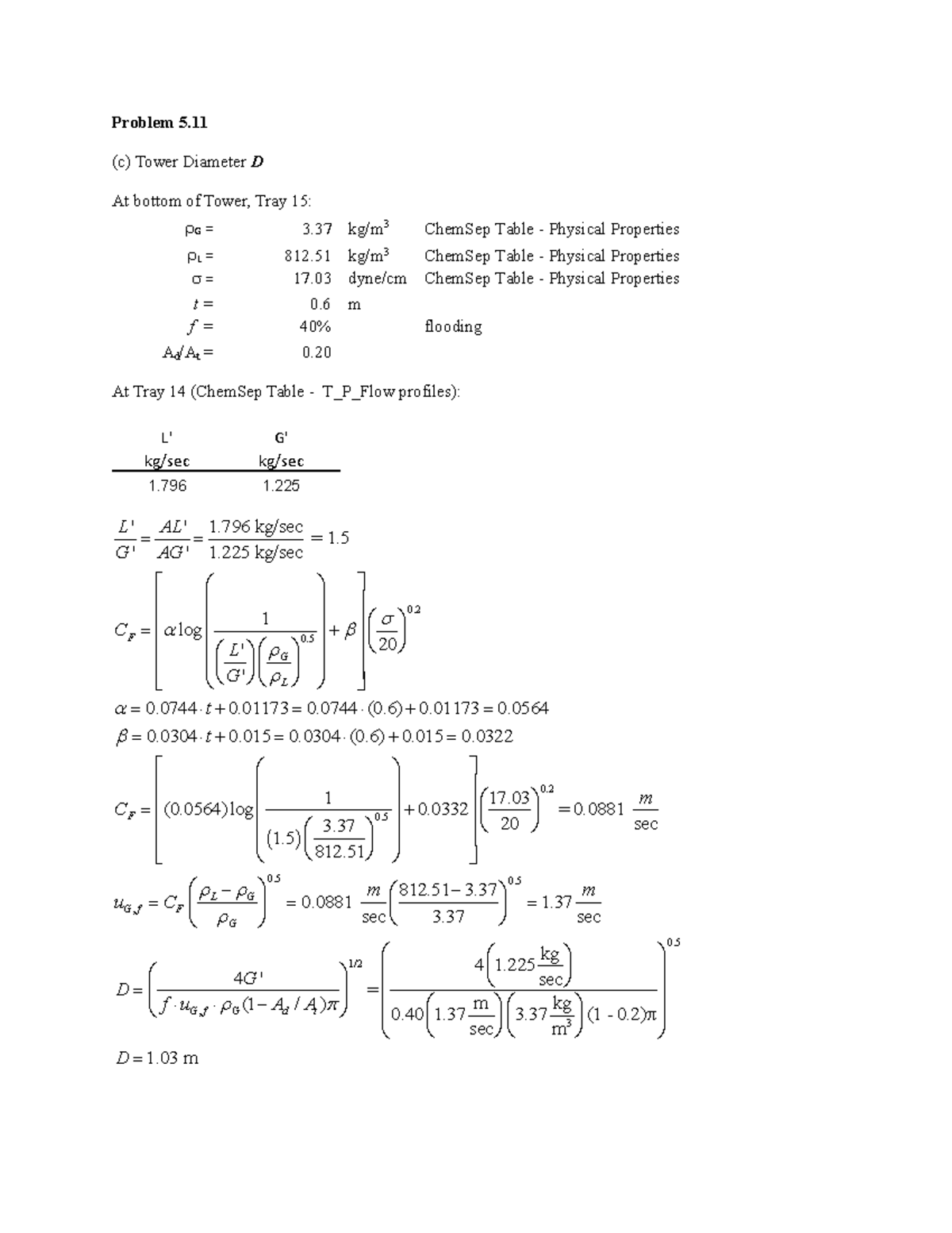 Prob 5.11 revised 411 parts(c),(d) - Problem 5. (c) Tower Diameter D At ...