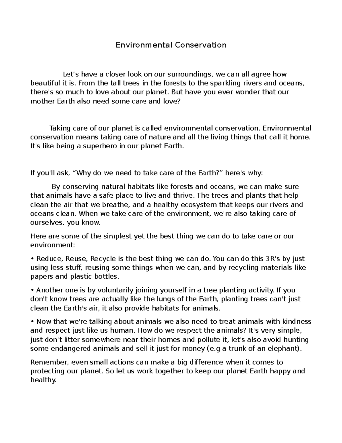 informative essay - Environmental Conservation Let’s have a closer look ...