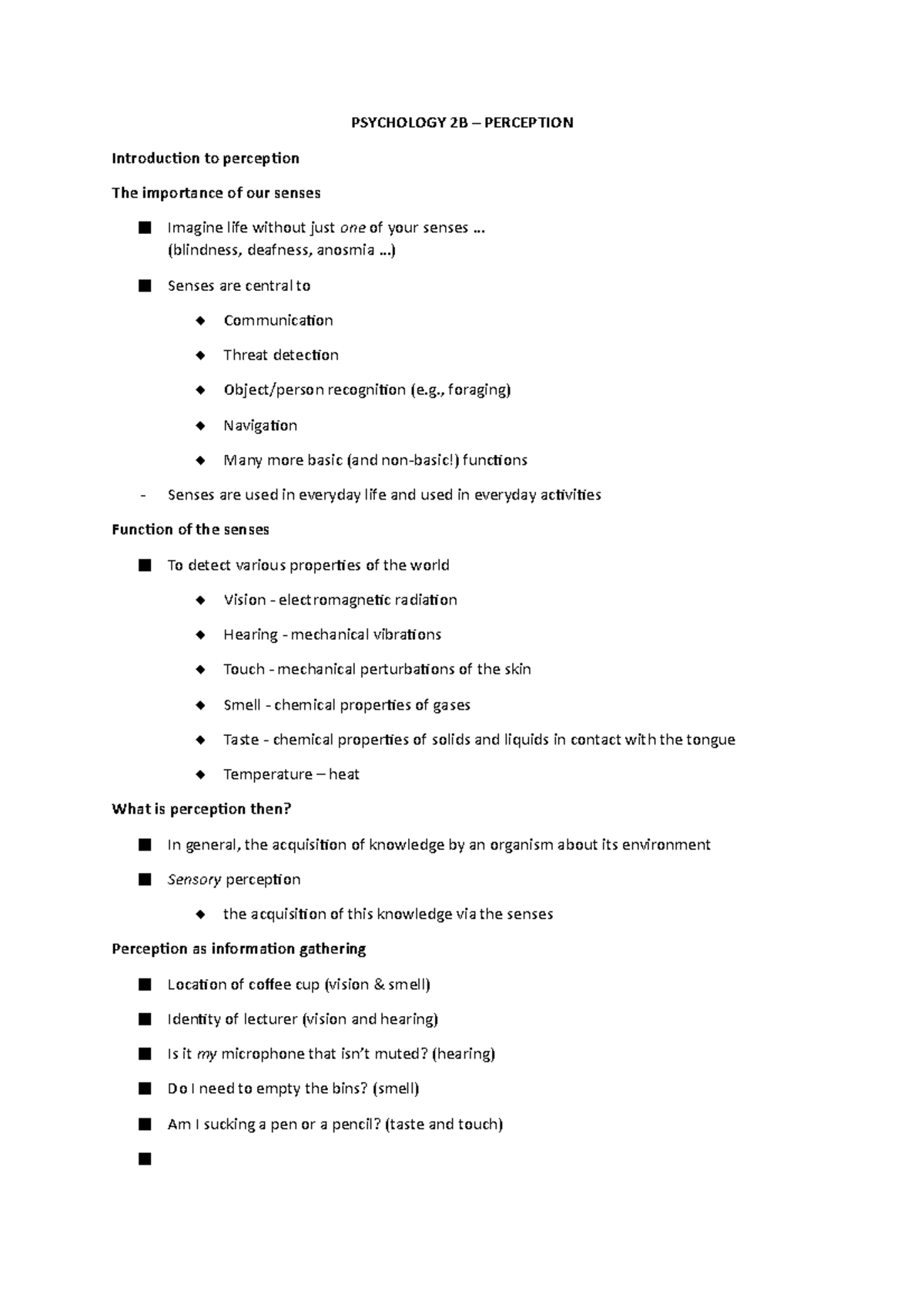 Perception - Lecture notes 1-3 - PSYCHOLOGY 2B – PERCEPTION ...