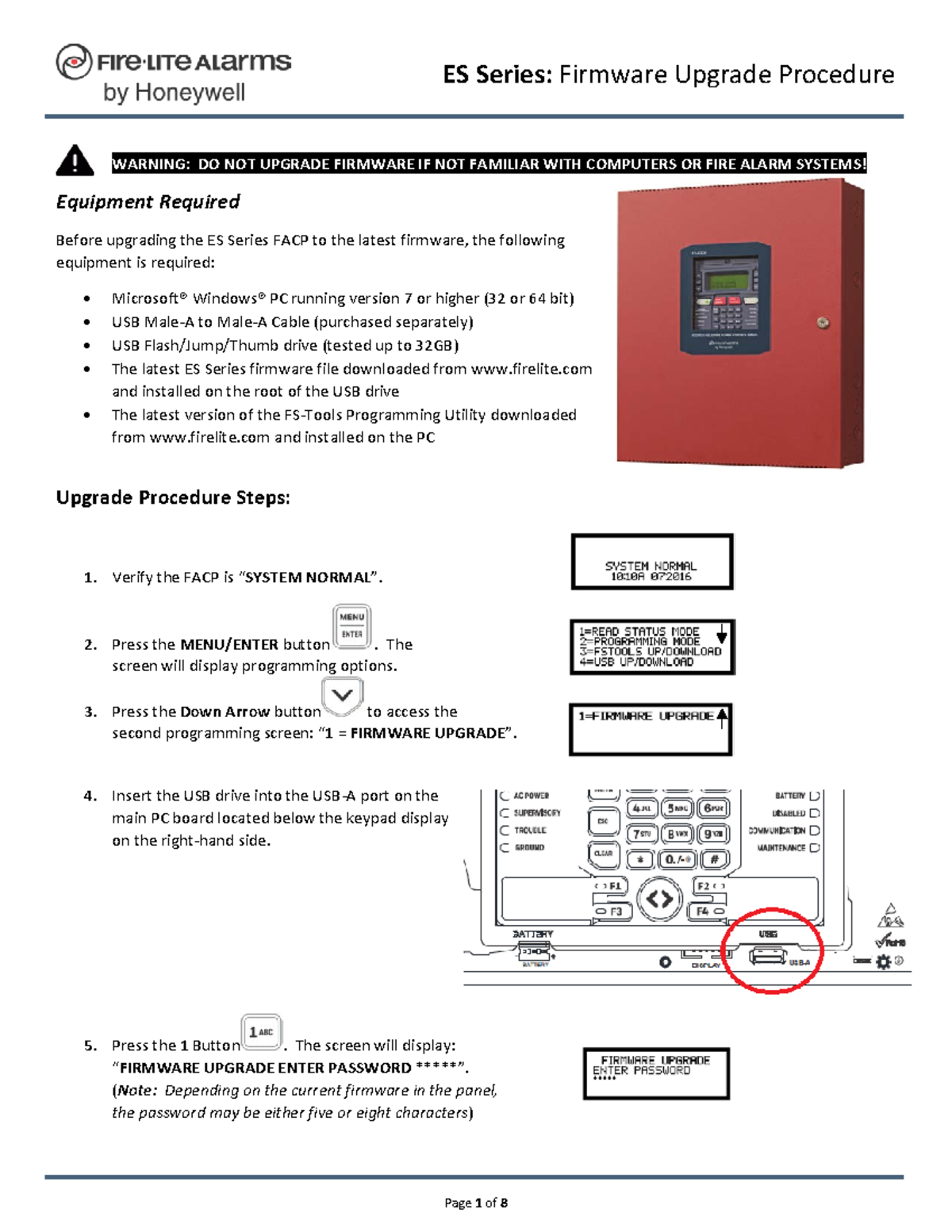 Fire-Lite ES Series Firmware Upgrade Procedure - . WARNING: DO NOT ...