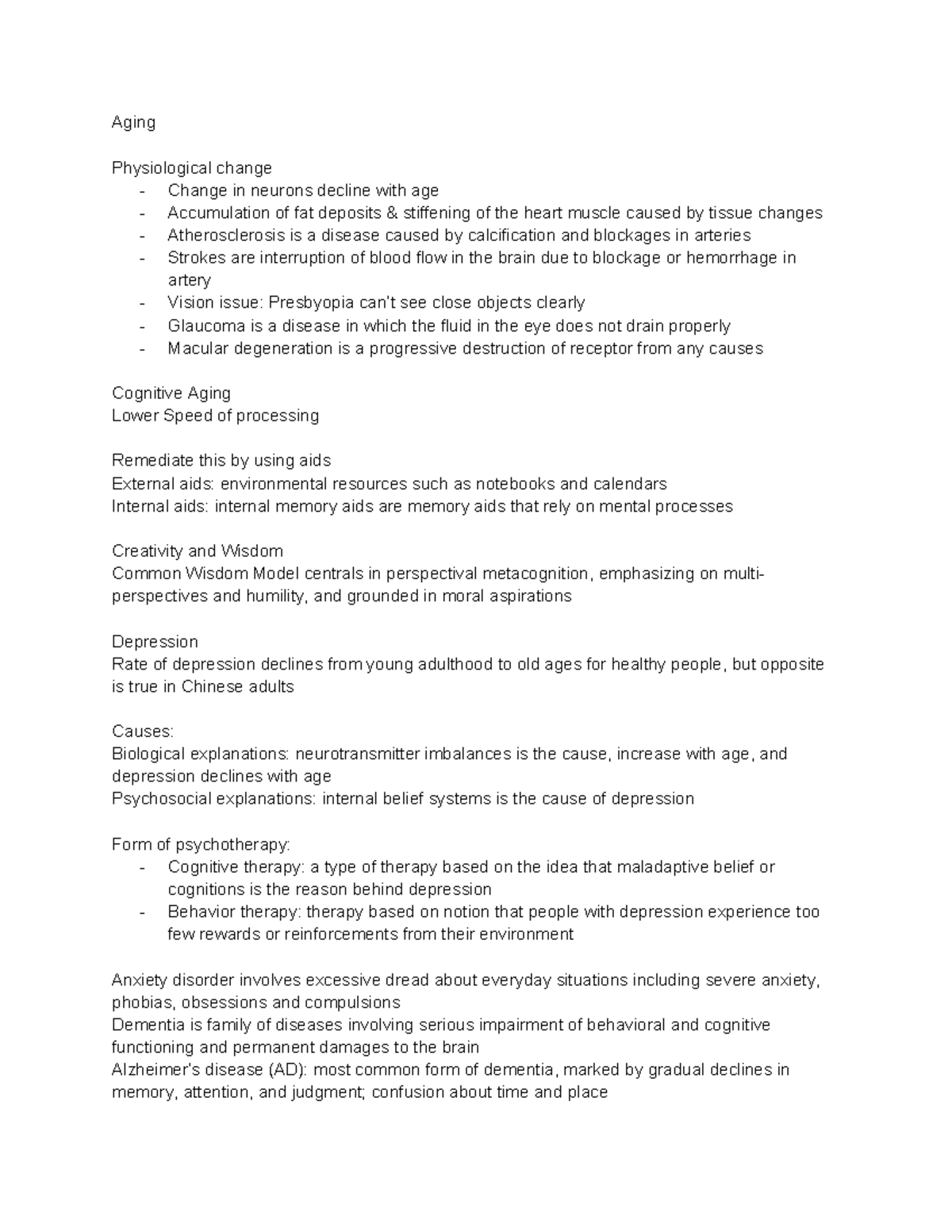 Aging Developmental Psychology - Aging Physiological change - Change in ...