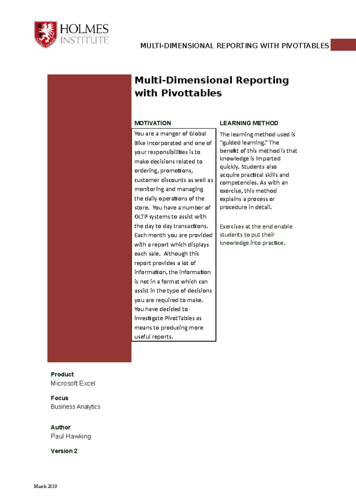 Reporting with Pivot Table - PIVOTTABLES Multi-Dimensional Reporting ...