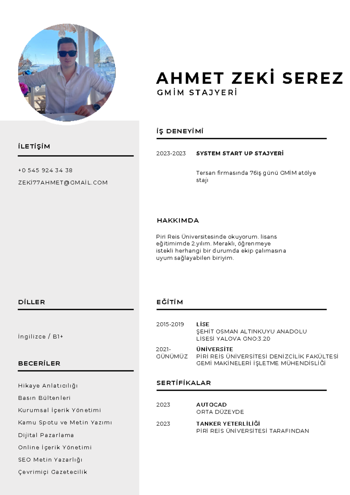 Ahmet ZEKİ Serez CV - Summary devre analizi - A H M E T Z E K İ S E R E Z G M İ M S T A J Y E R ...