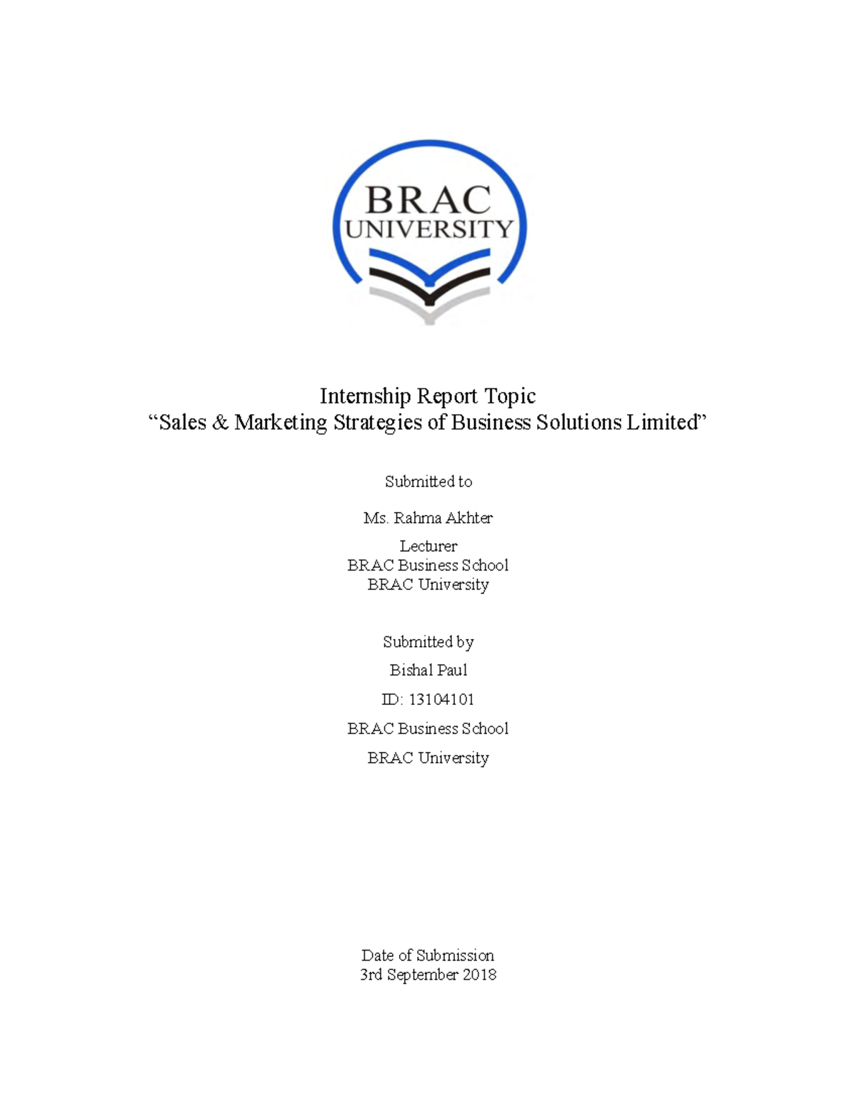 BBA STR - summer training report - Internship Report Topic “Sales ...