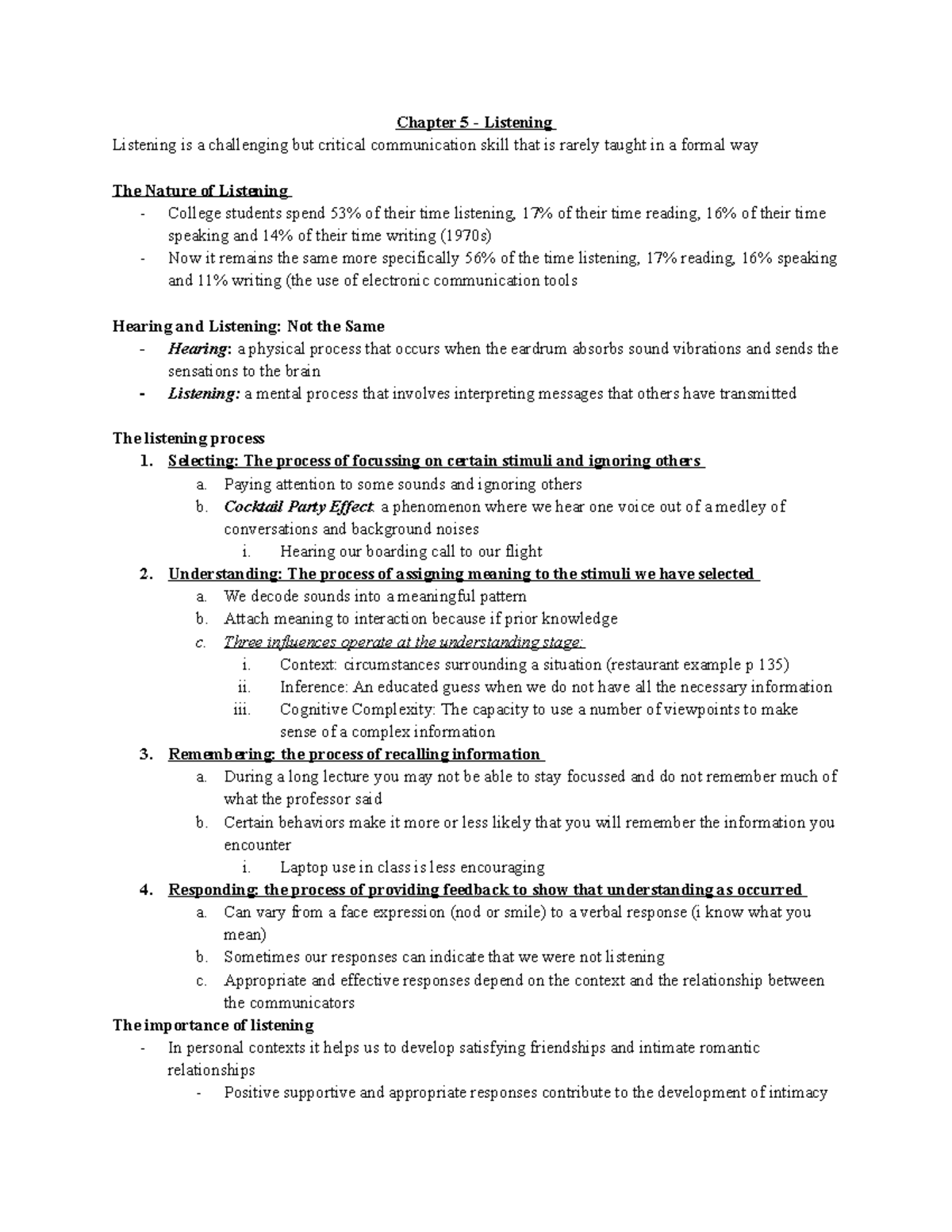 Chapter 5- Listening - Chapter 5 - Listening Listening is a challenging ...