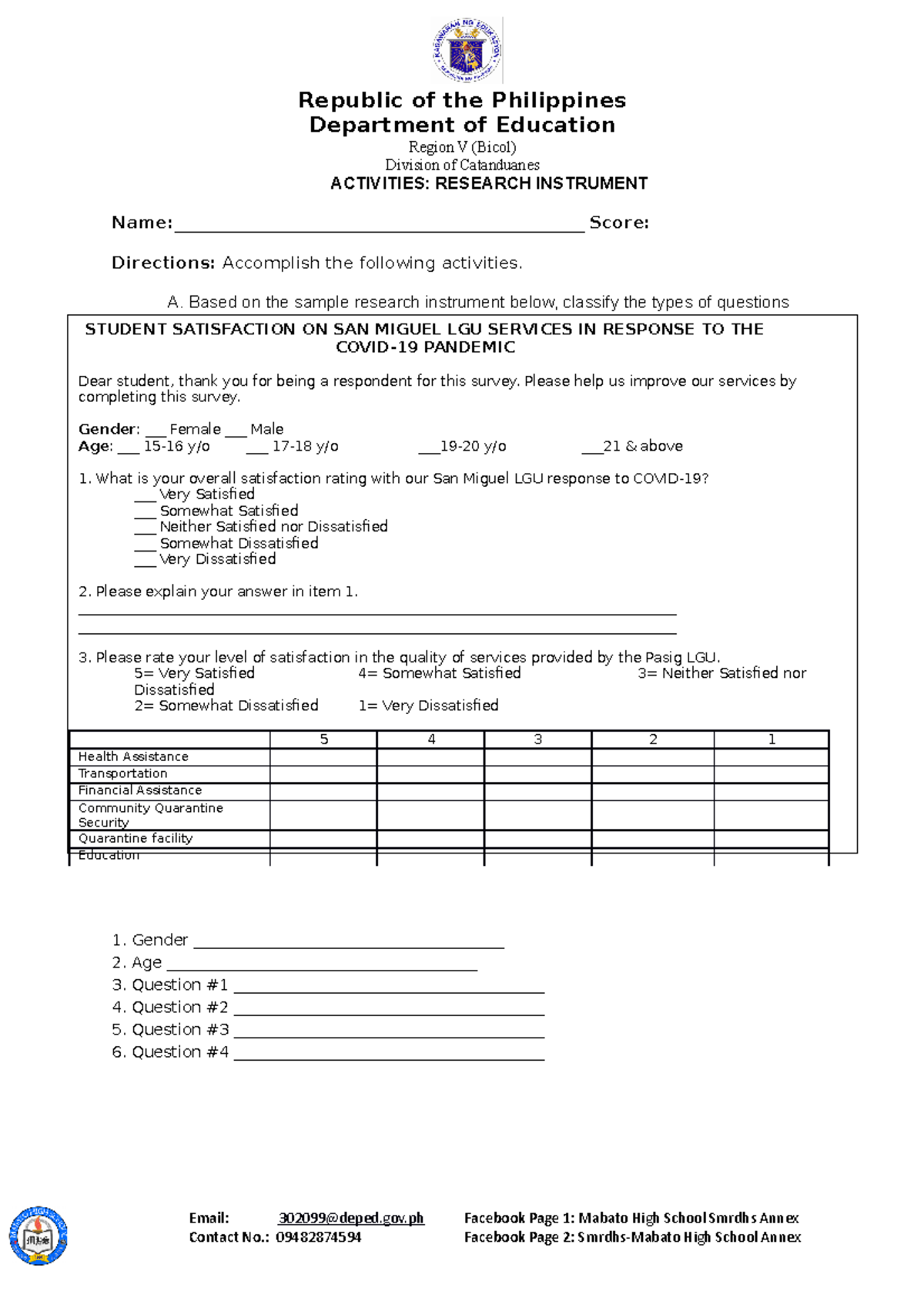 Activity-research instrument - Republic of the Philippines Department ...