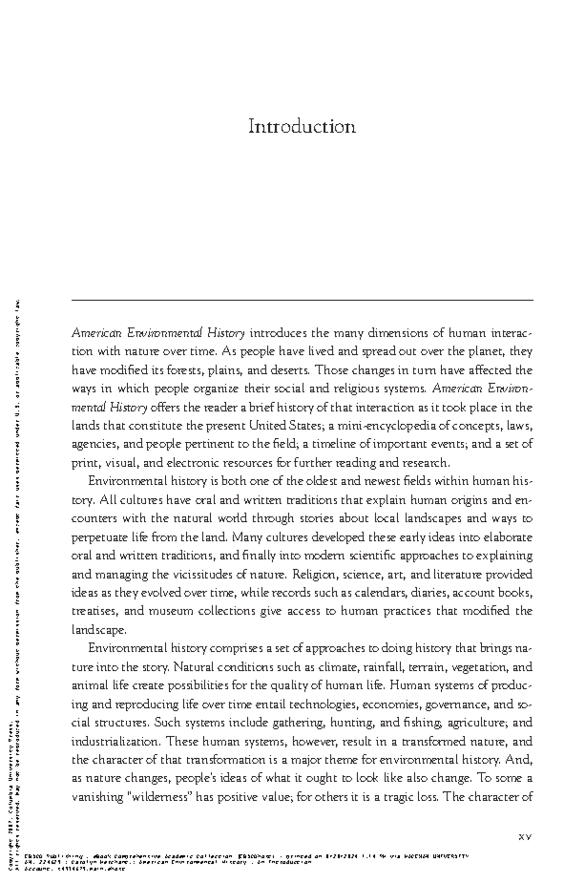 Carolyn Merchant - American Environmental History - xv American ...