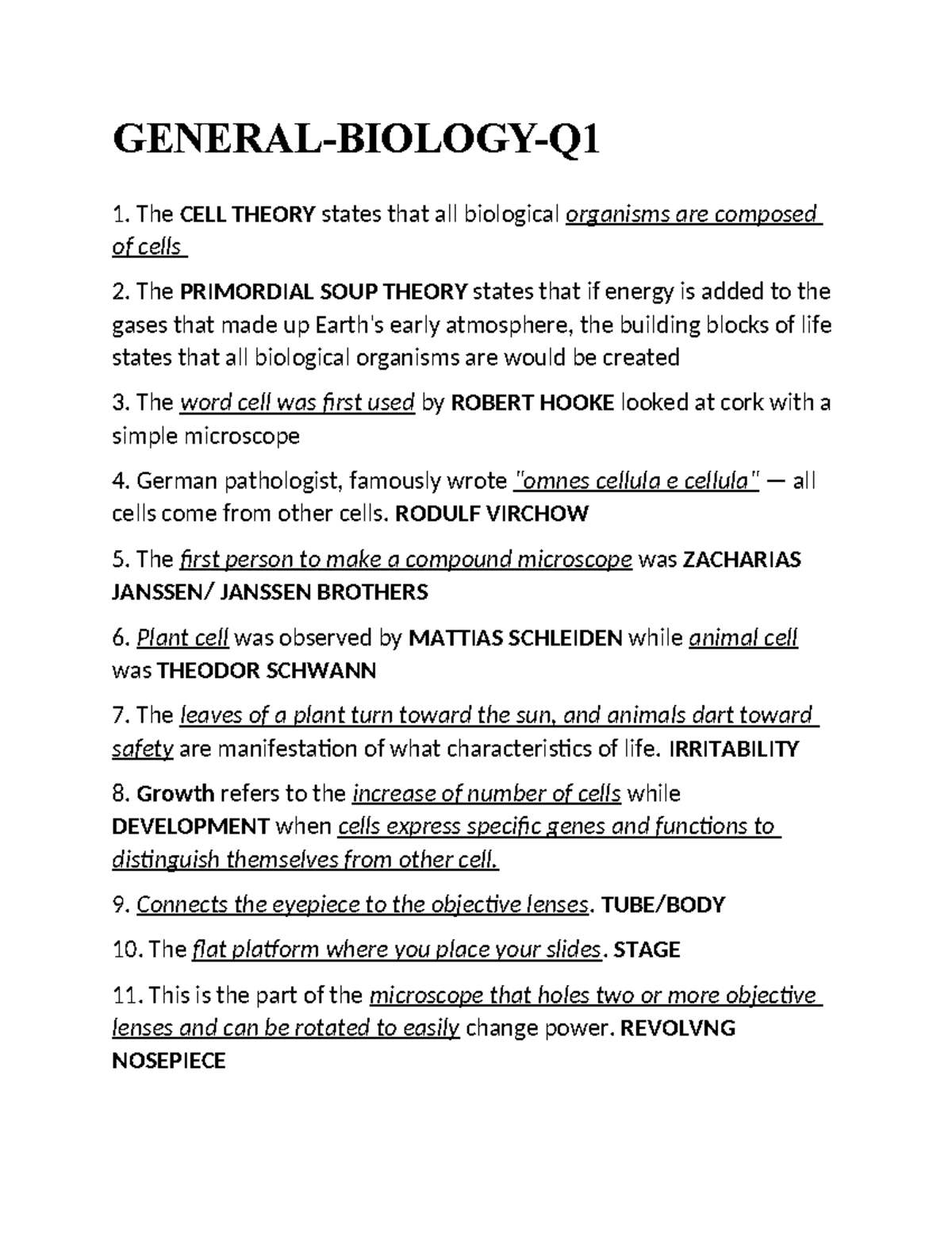 Genbio-Q1 - for bio g12, ctto - GENERAL-BIOLOGY-Q The CELL THEORY ...