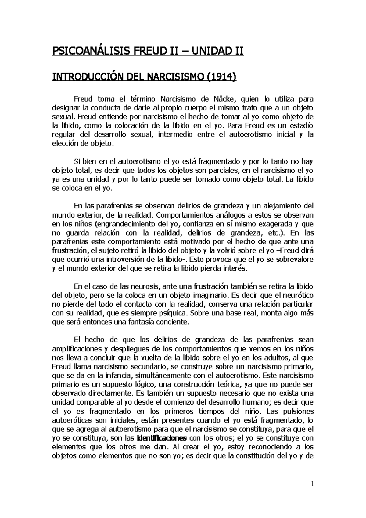 Freud II - Unidad II - Guia resumen de la materia - PSICOANÁLISIS FREUD ...