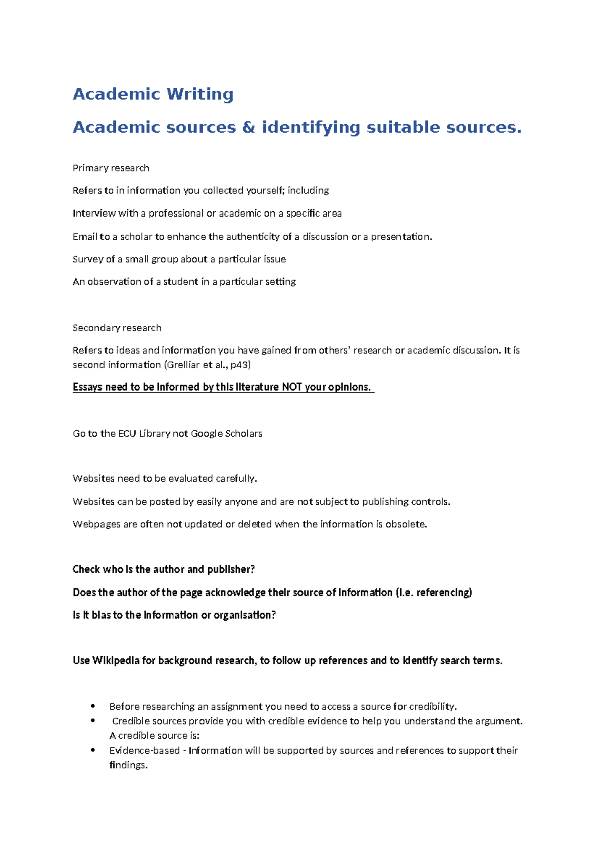 Academic Writing Lecture Notes - Academic Writing Academic sources ...