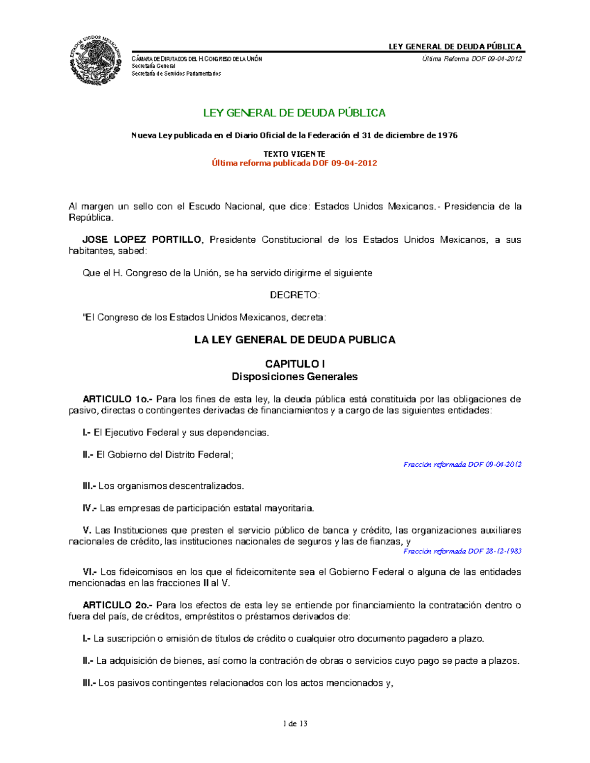 LGDP - Hshdhjjd - C¡MARA DE DIPUTADOS DEL H. CONGRESO DE LA UNI”N SecretarÌa General SecretarÌa ...