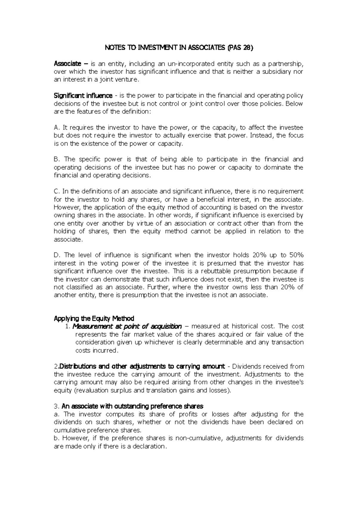 Notes TO Investment IN Associates - NOTES TO INVESTMENT IN ASSOCIATES ...