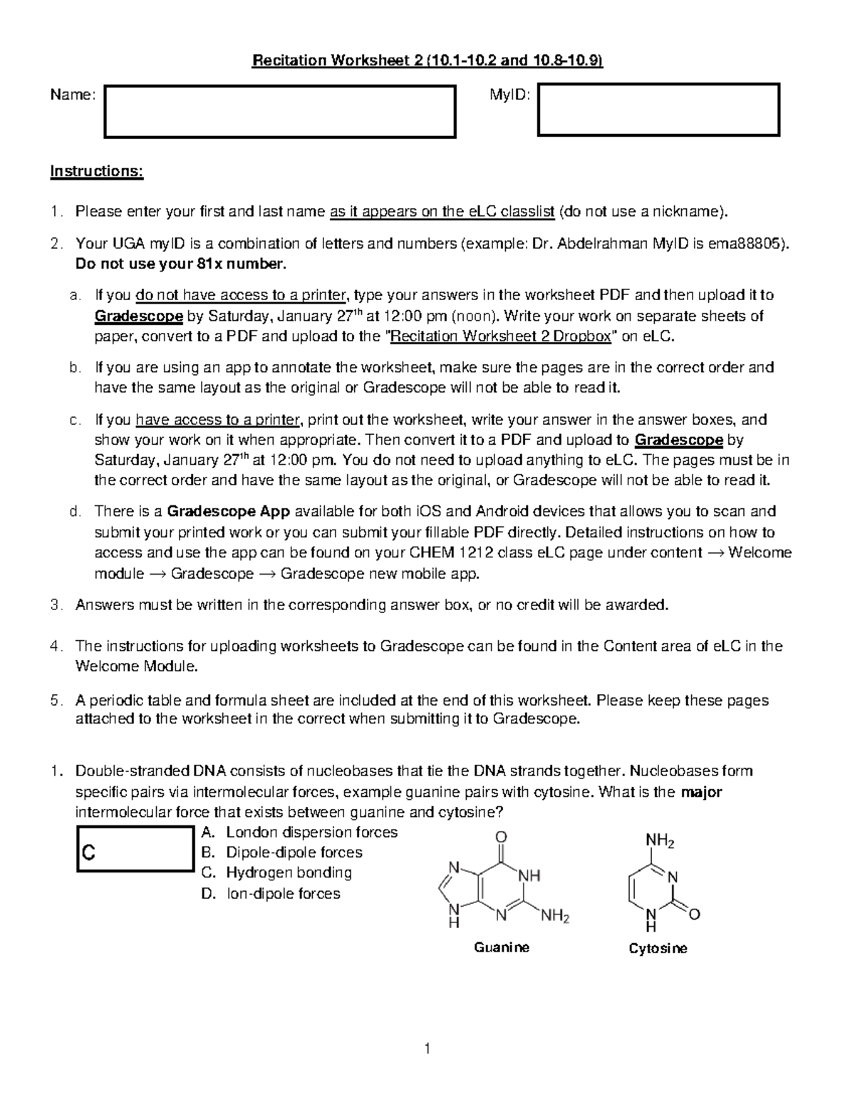Recitation 2 1212 - Recitation Worksheet 2 (10-10. 2 and 10. 8 - 10 ...