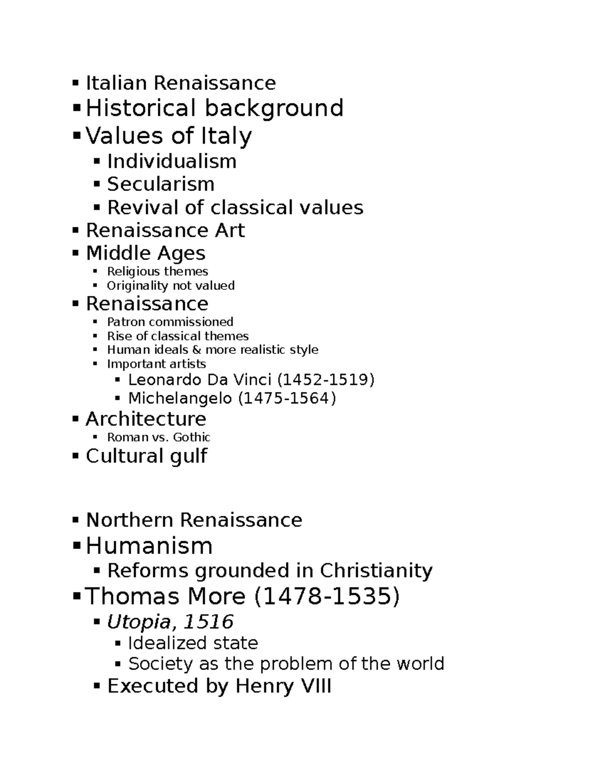 Italian Renaissance - Gothic Cultural gulf Northern Renaissance ...