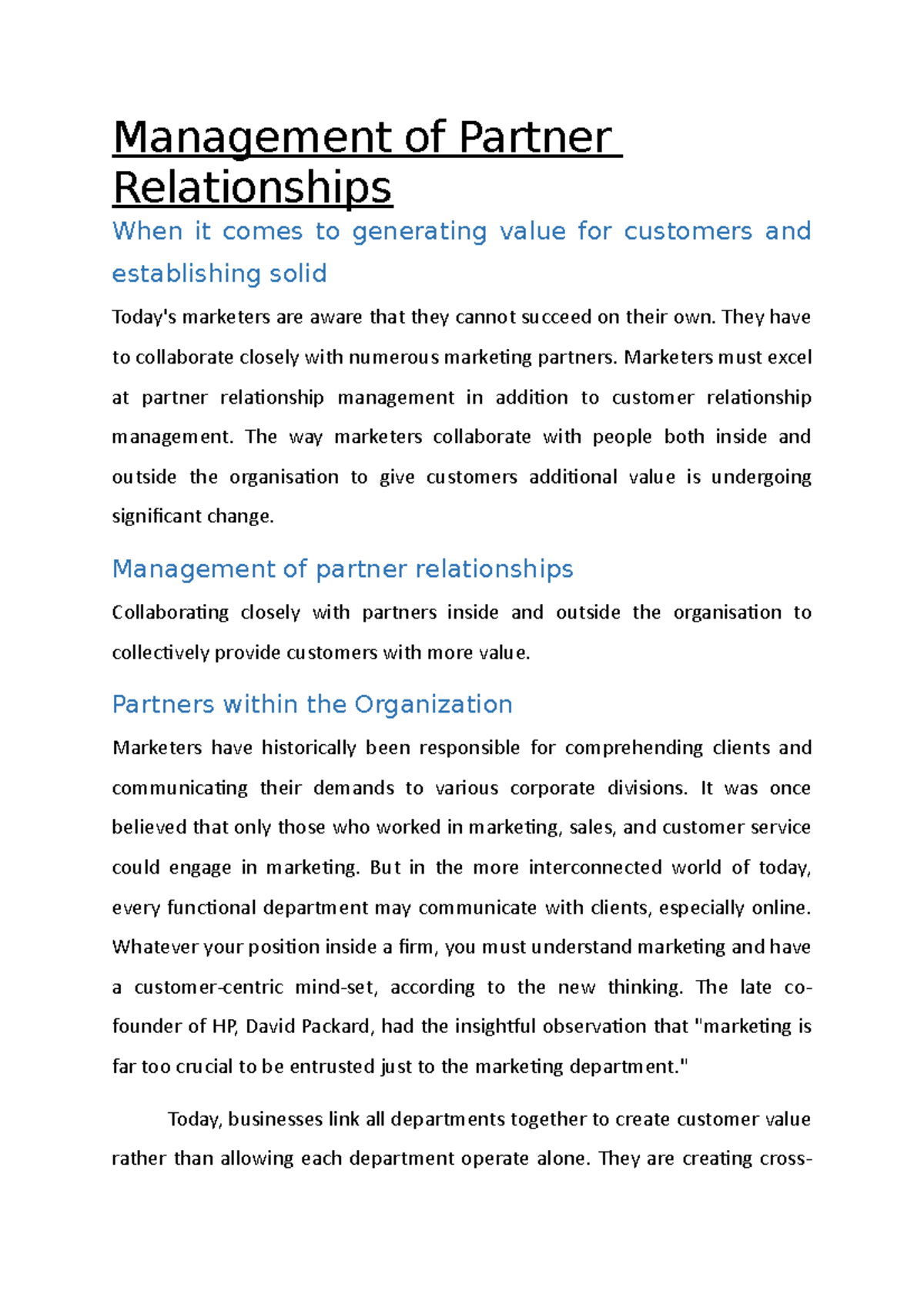 Management of Partner Relationships - Management of Partner ...