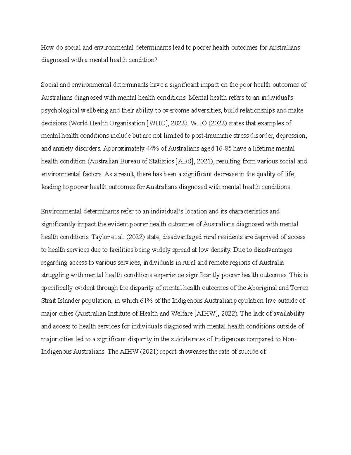 PHS Assignment 1 - How do social and environmental determinants lead to ...