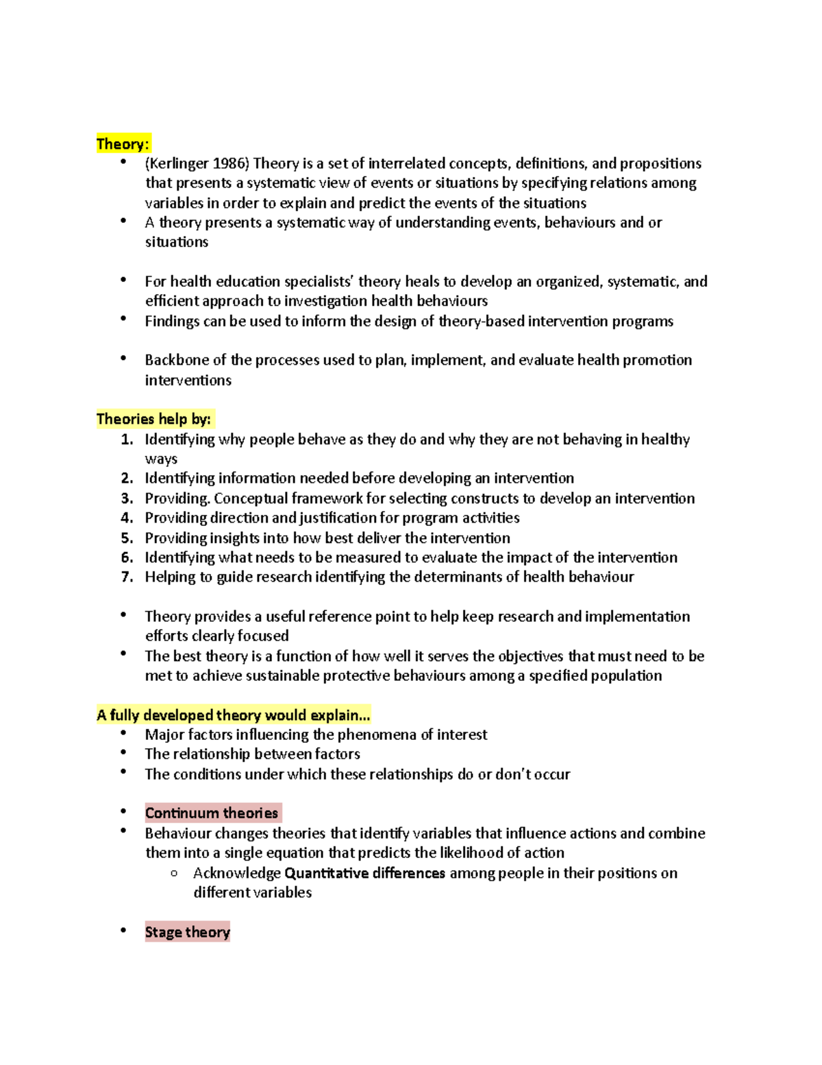 Health promotion - Theories:Text notes - Theory: (Kerlinger 1986 ...