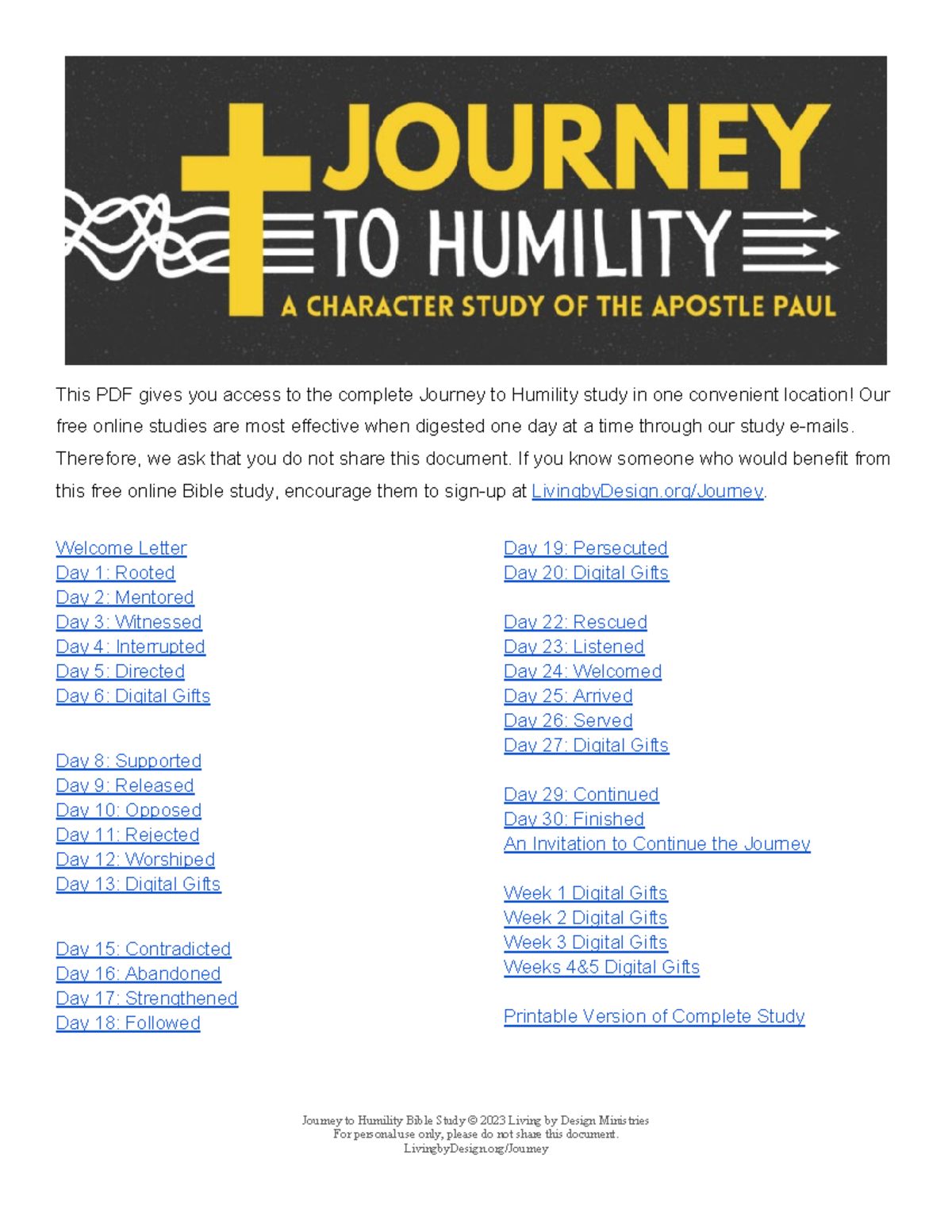 Journey to Humility PDF Overview - Journey to Humility Bible Study © 2023 Living by Design - Studocu