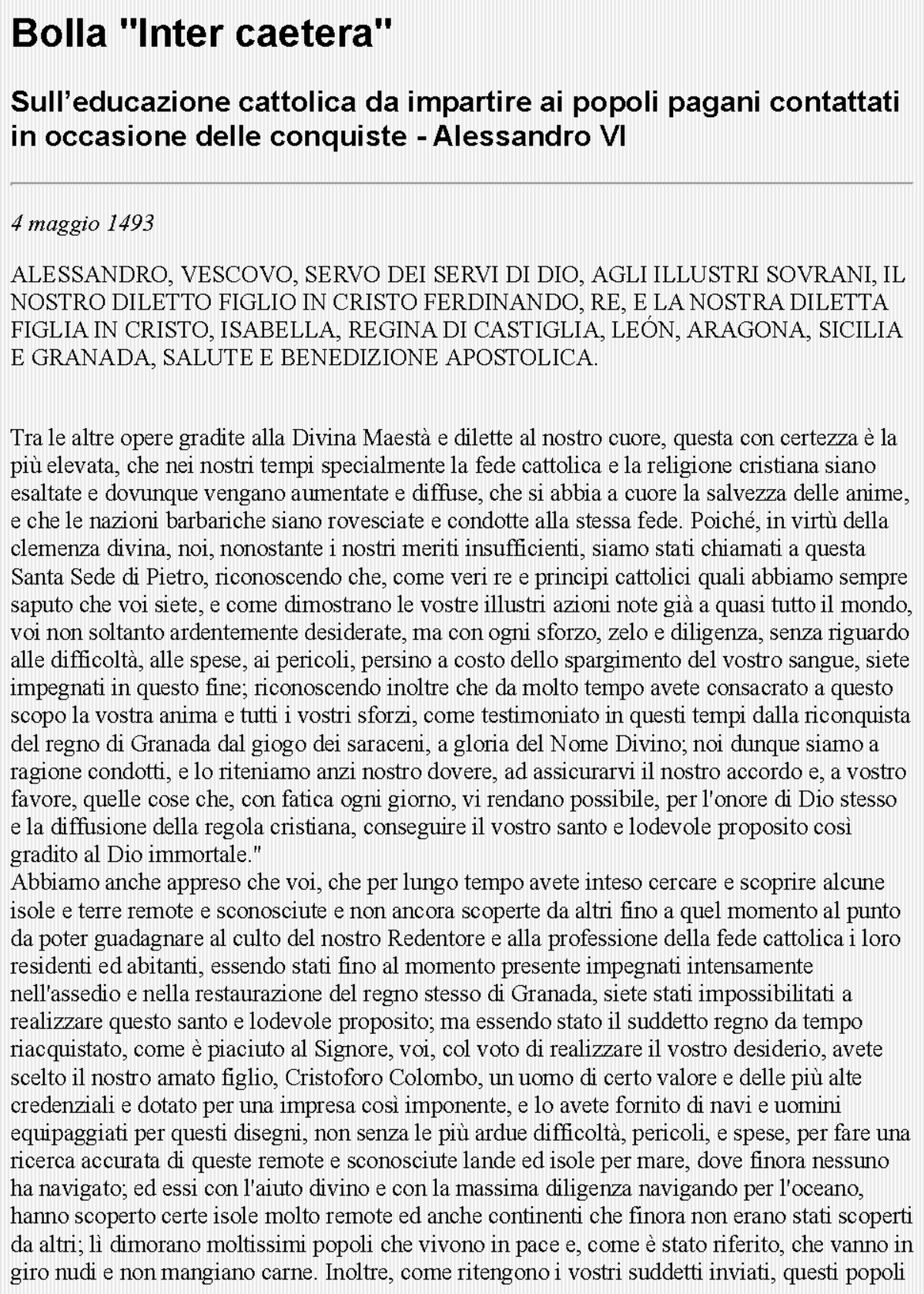 Bolla Inter caetera 1-1 - Bolla "Inter caetera" Sull’educazione ...