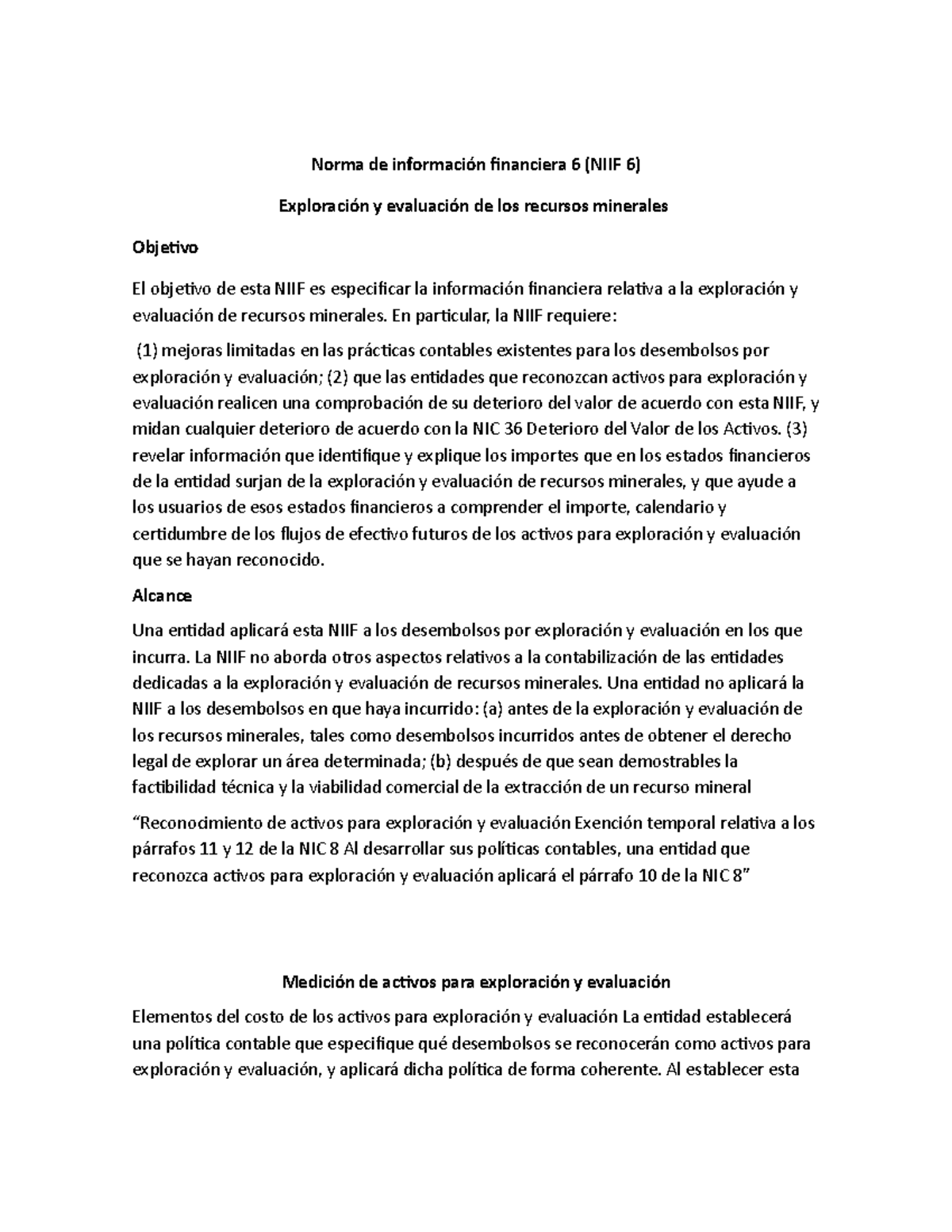 Ensayo grupo 13 - dagfa - Norma de información financiera 6 (NIIF 6 ...
