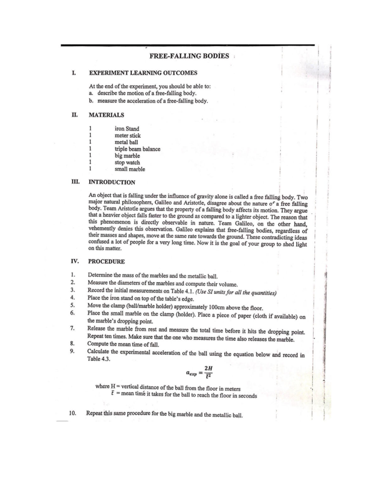 COE0009L Free Fall Report - Data Structures and Algorithms - Studocu